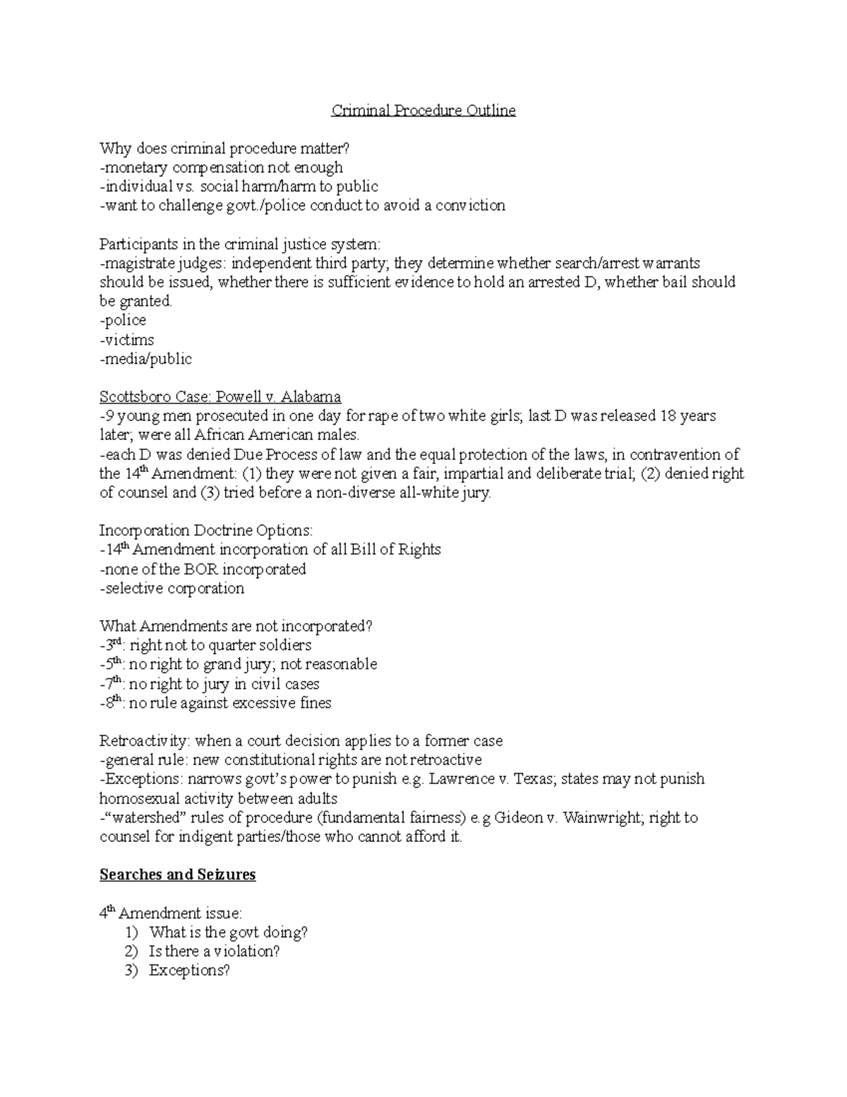 Criminal Procedure Outline - Cases/Rules - Criminal Procedure Outline ...