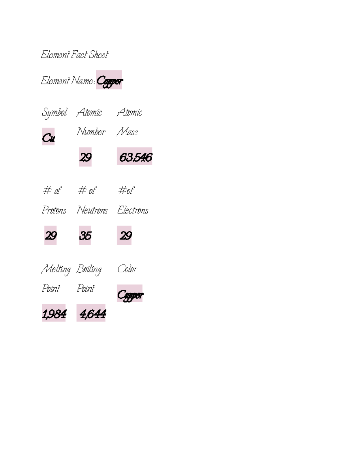 Copper Fact Sheet draft - Element Fact Sheet Element Name: Copper ...