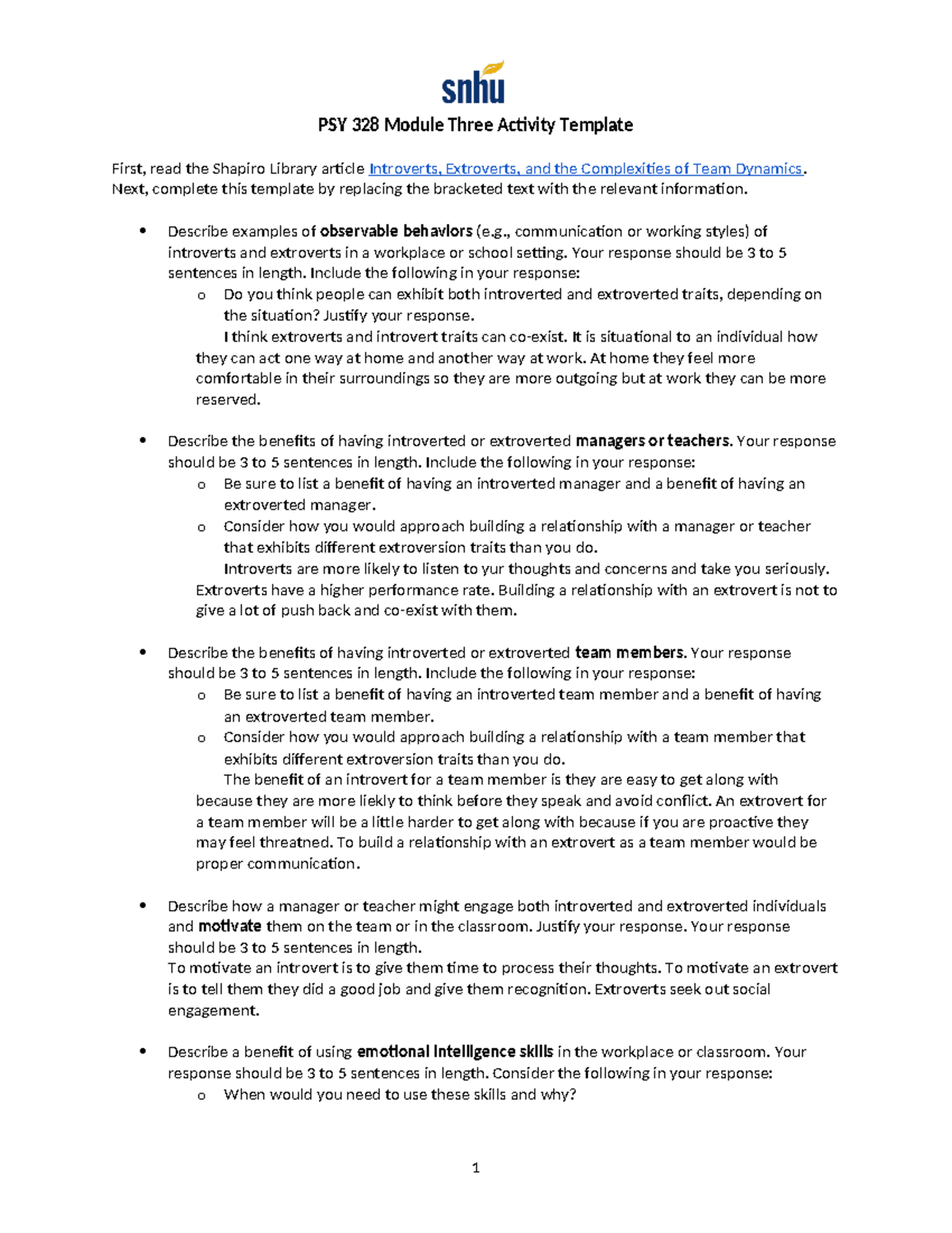 PSY 328 Module Three Activity Template - PSY 328 Module Three Activity ...