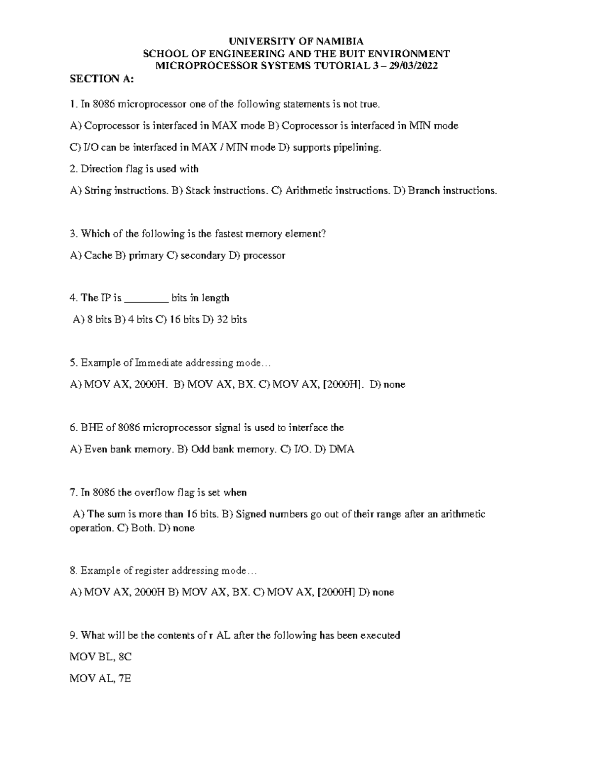 Tutorial 3 2022 students - SCHOOL OF ENGINEERING AND THE BUIT ...