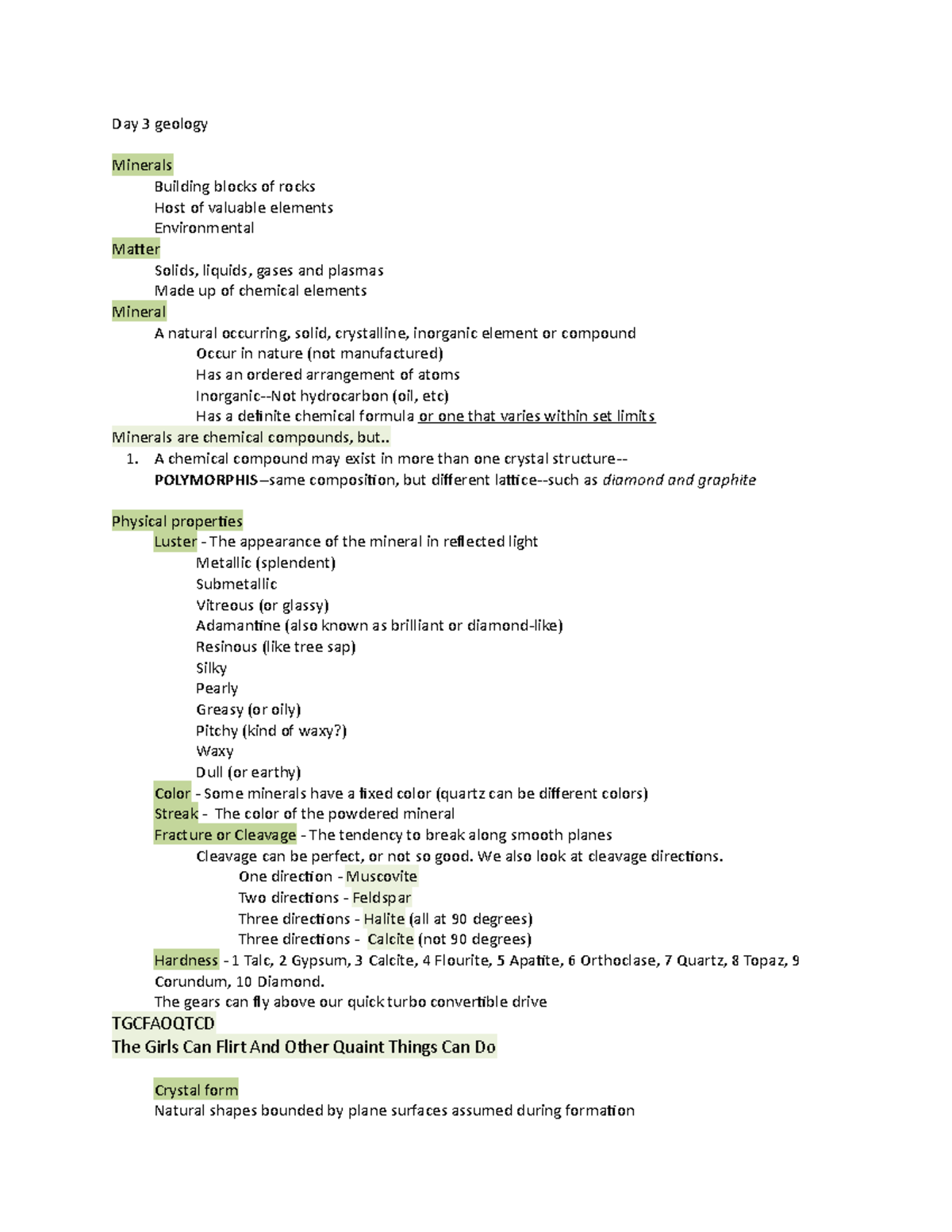 Day 3 geology - Lecture notes 3 - Day 3 geology Minerals Building ...