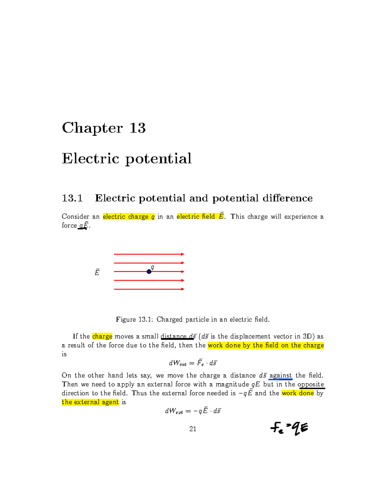 Electric Potential CH24 - Chapter 13 Electric potential 13 Electric potential and potential ...