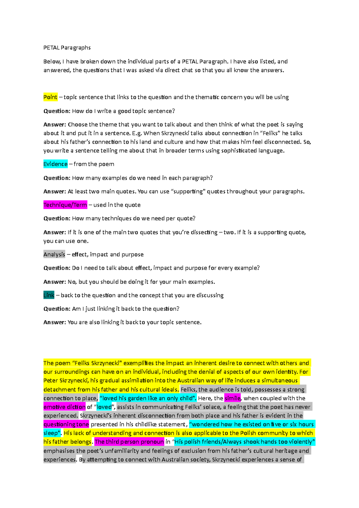 Petal Paragraph study help don't look - PETAL Paragraphs Below, I have ...
