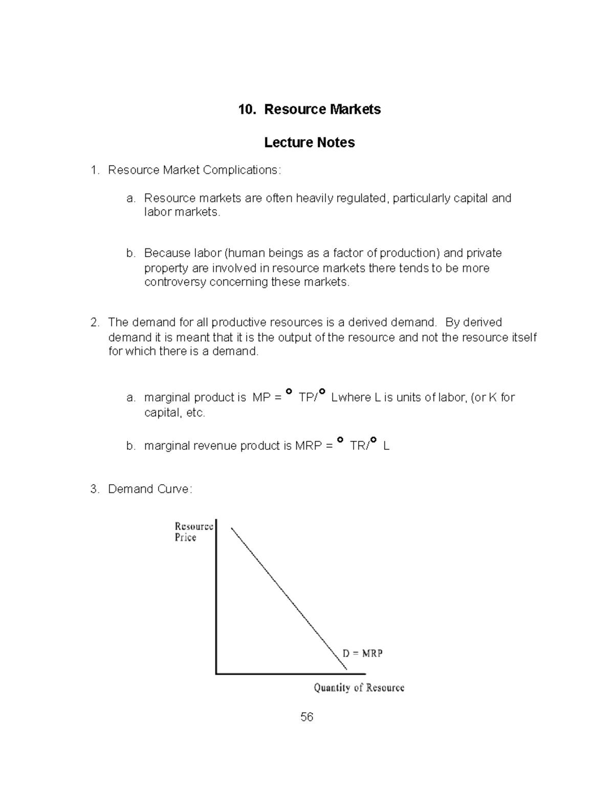 Introduction to Microeconomics - 10. Resource Markets Lecture Notes ...
