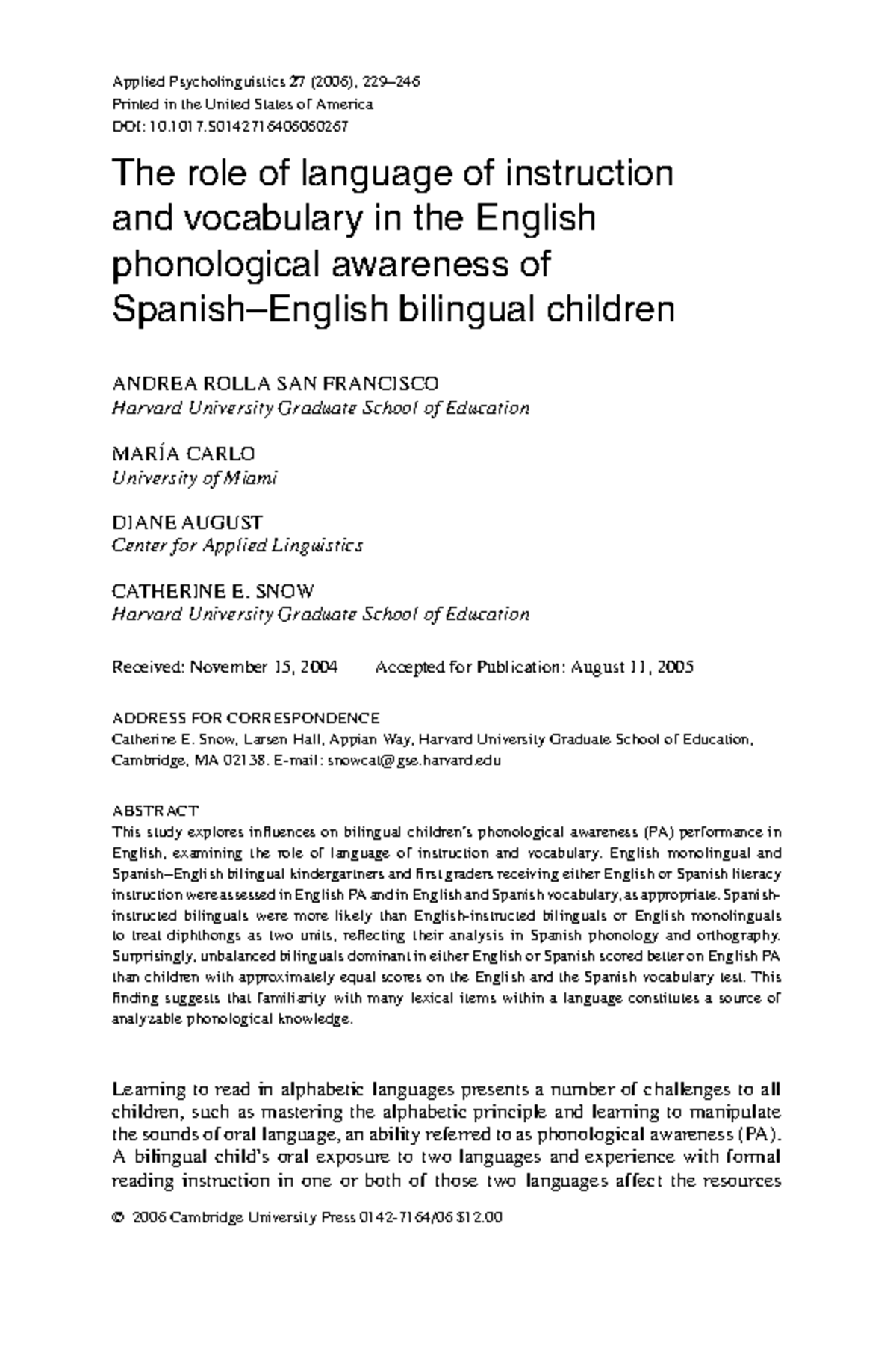 2005 The role of language of instruction - Applied Psycholinguistics 27 ...