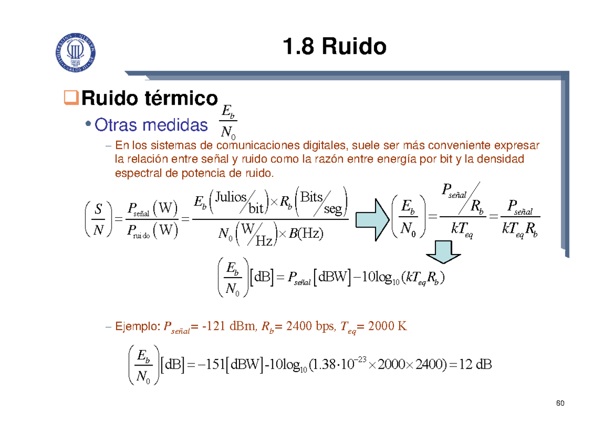 1. Modulacion QPSK, ASK, QAM - 1 Ruido Ruido térmico • Otras medidas − ...