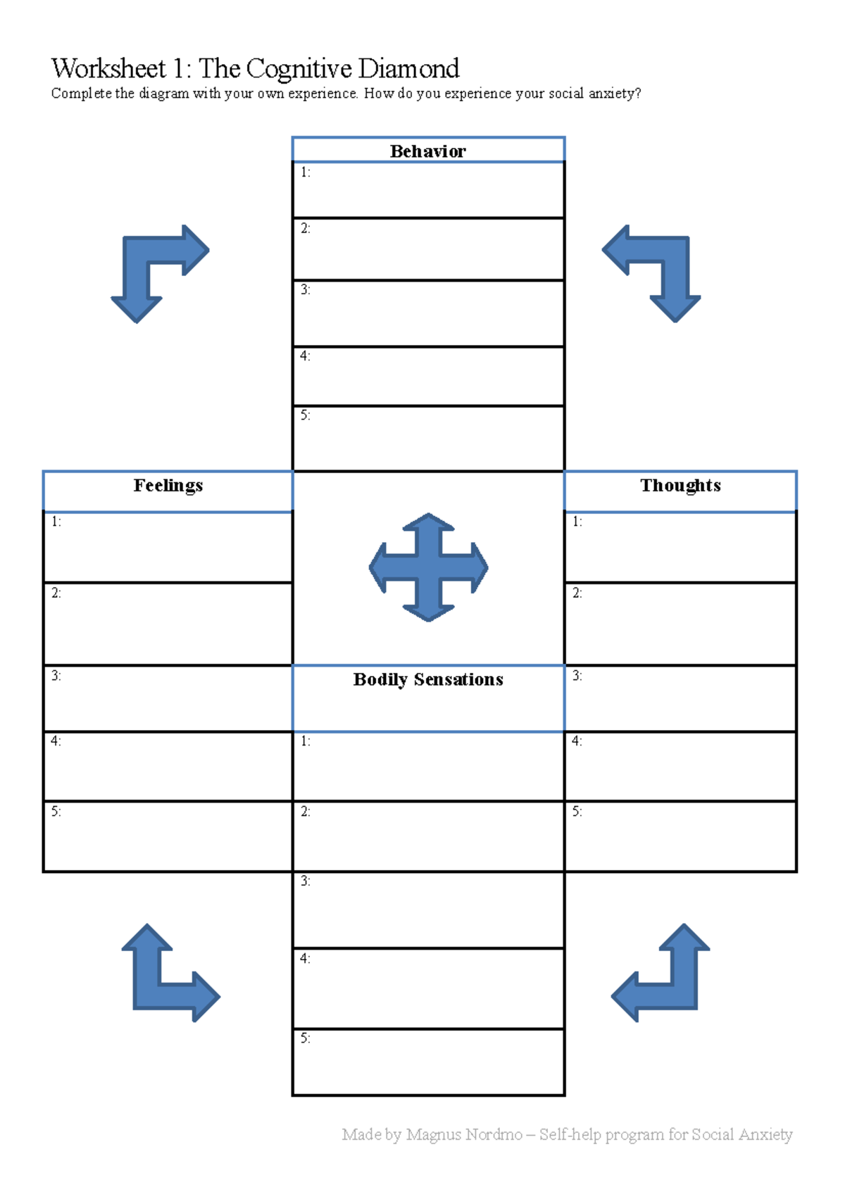 Social Anxiety Worksheets - Worksheet 1: The Cognitive Diamond Complete ...