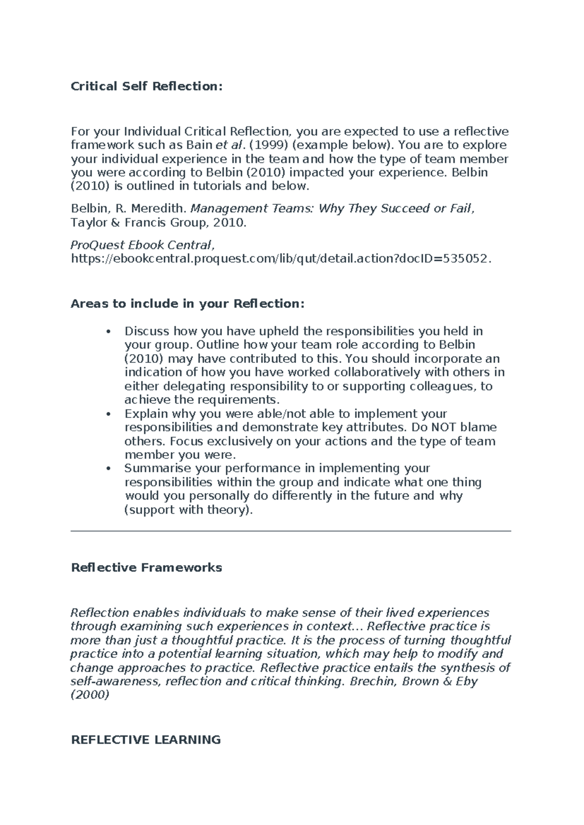 Critical Reflection - what to include - Critical Self Reflection: For ...