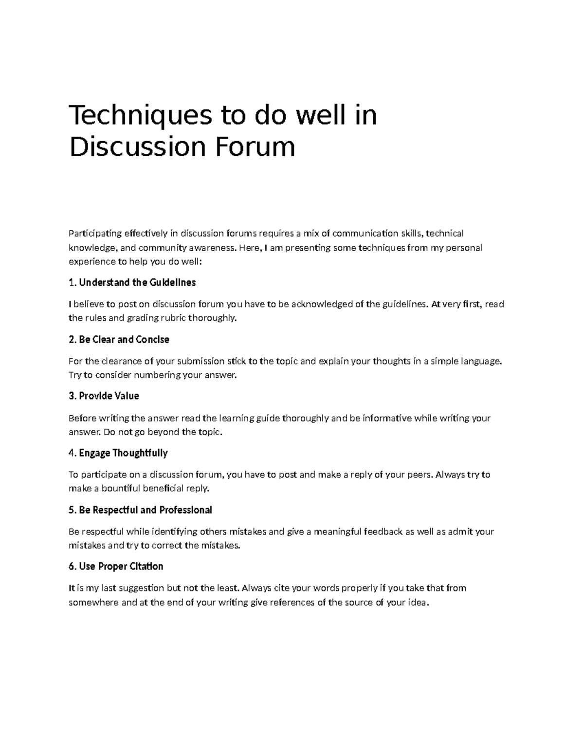 Techniques to do well in Discussion Forum - Techniques to do well in ...
