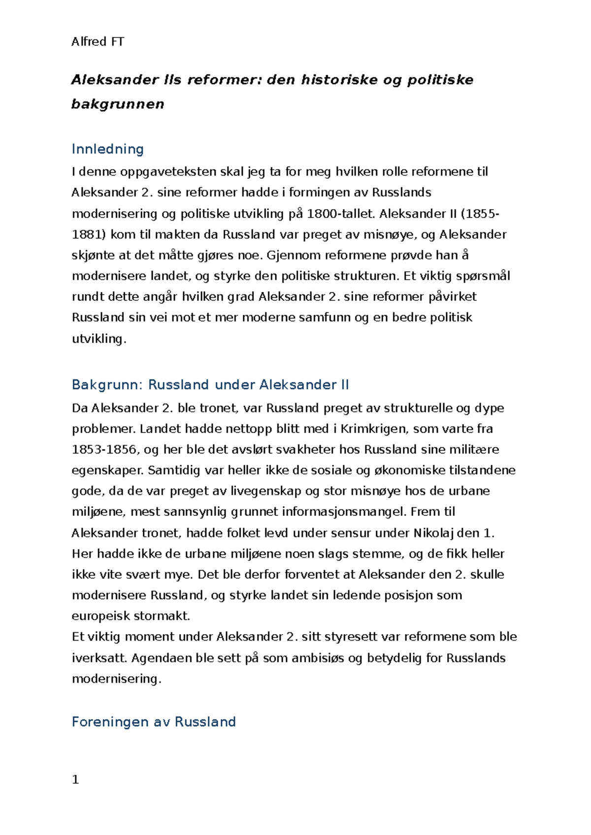 Aleksander 2. den historiske og politiske bakgrunnen, ferdig ...