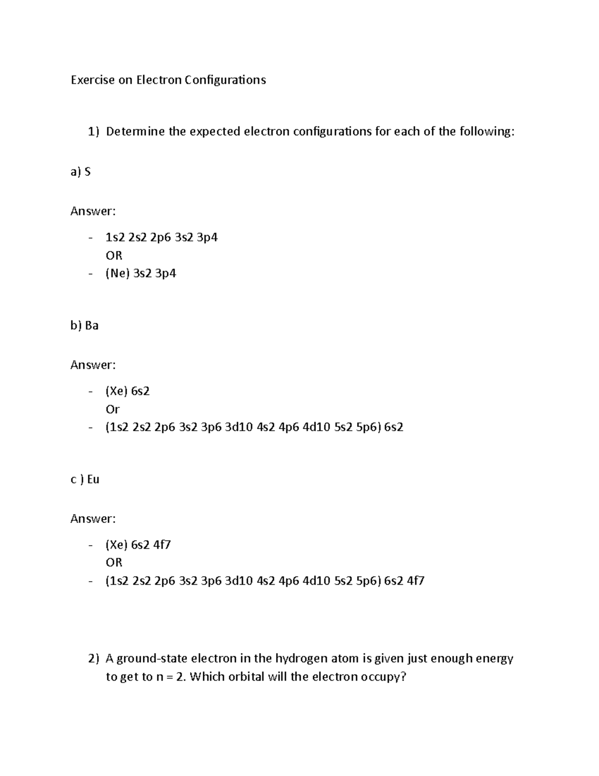 204 Exercise On Electron Configurations Exercise On Electron Configurations Determine The