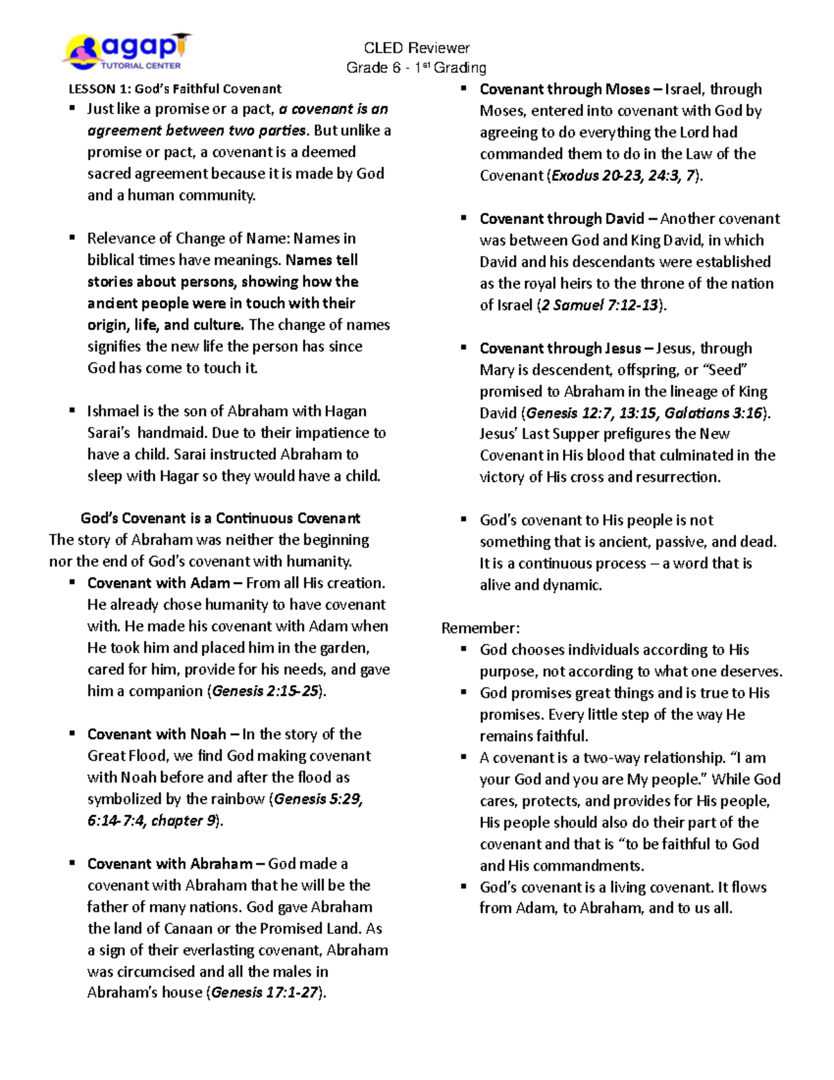 LONG TEST Reviewer - CLED Reviewer Grade 6 - 1 st Grading LESSON 1 ...