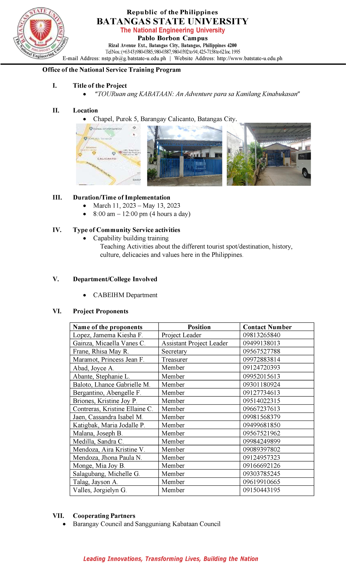 Project - BATANGAS STATE UNIVERSITY The National Engineering University ...