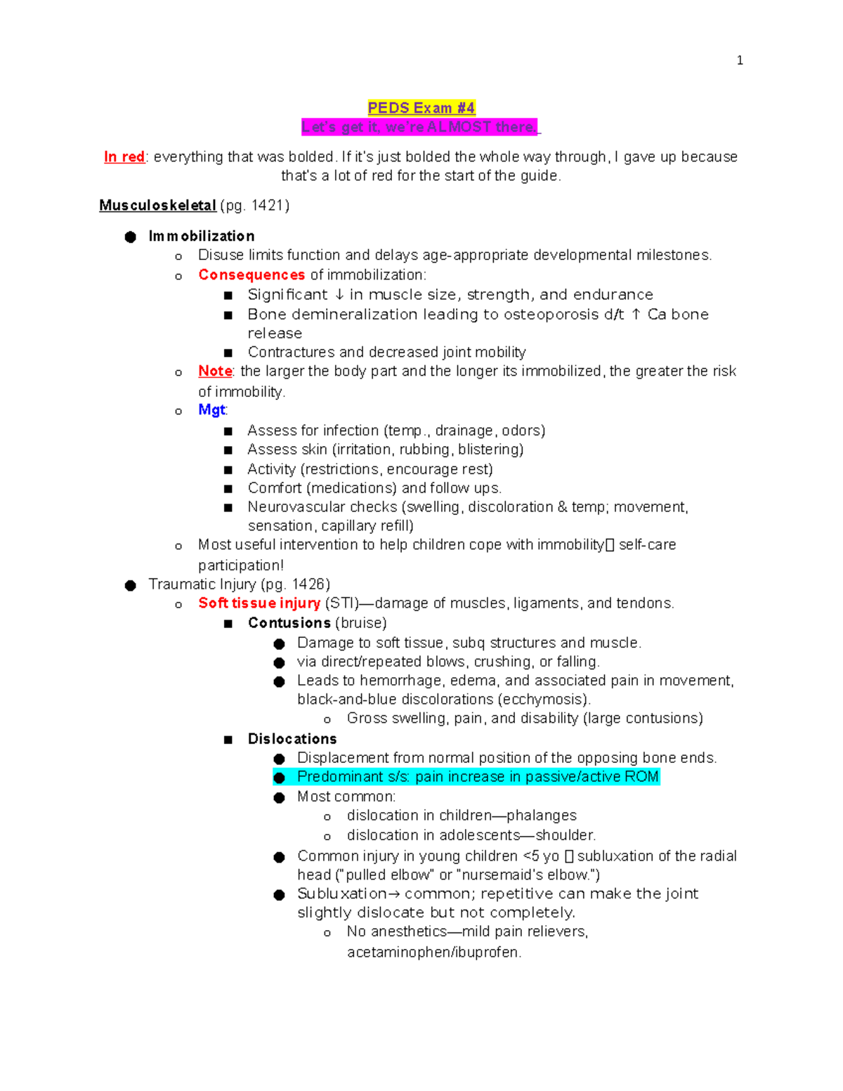 PEDS Exam #4 Guide - NURS 7225 - Georgia Southern - Studocu