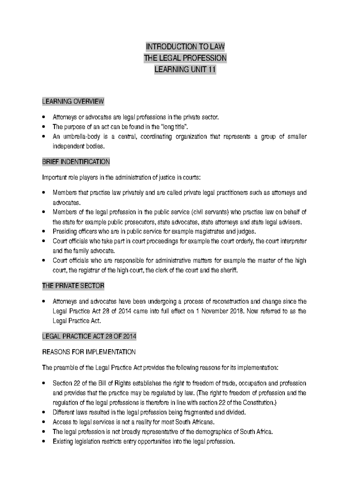 UNIT 11 - Notes of law - Tort Law - INTRODUCTION TO LAW THE LEGAL ...