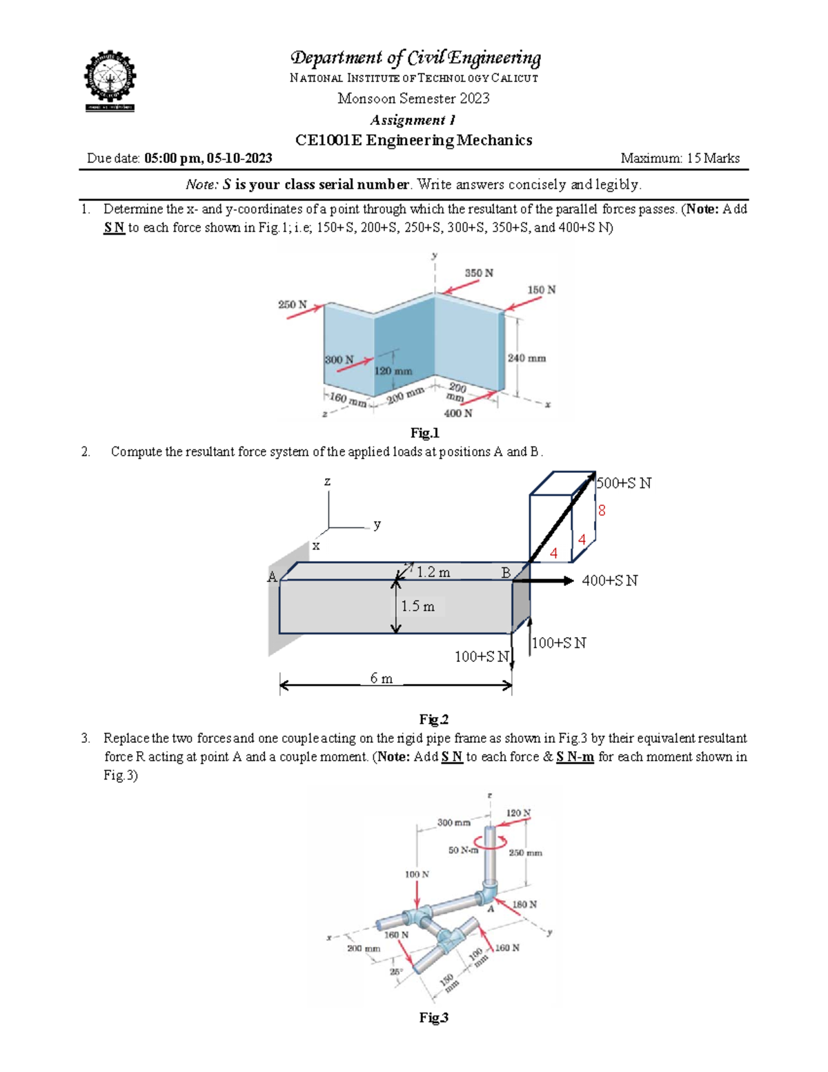 Ce1001f Assignment 1 Department Of Civil Engineering N Ational