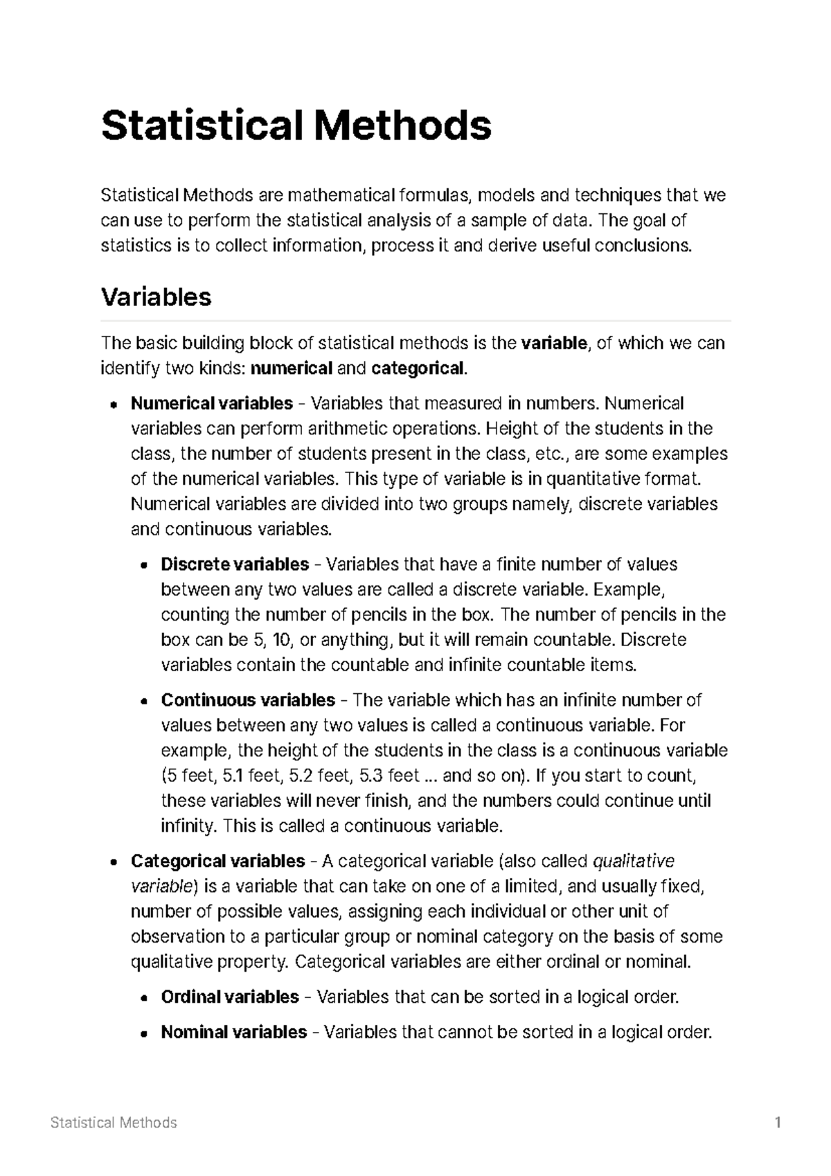 Statistical Methods - utili ai fini del ripasso teorico - Statistical ...