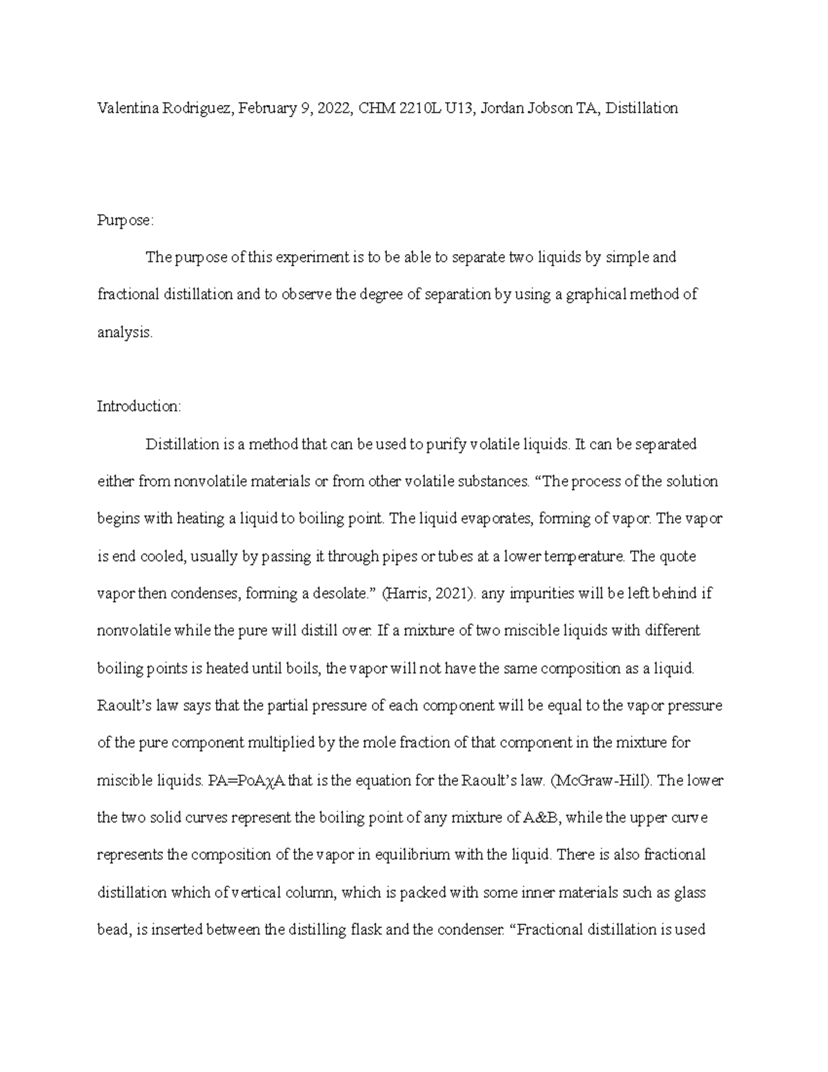 Distillation lab 2022 - Valentina Rodriguez, February 9, 2022, CHM ...