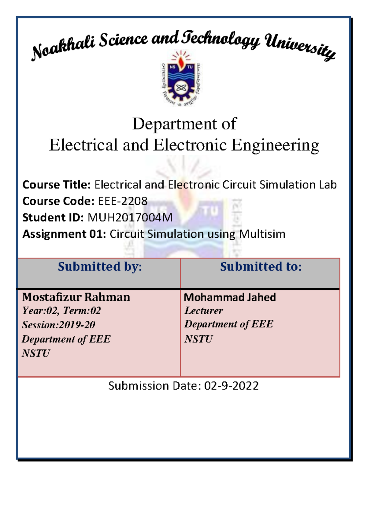 Circuit Simulation Using Multisim - Department of Electrical and Electronic Engineering Course ...