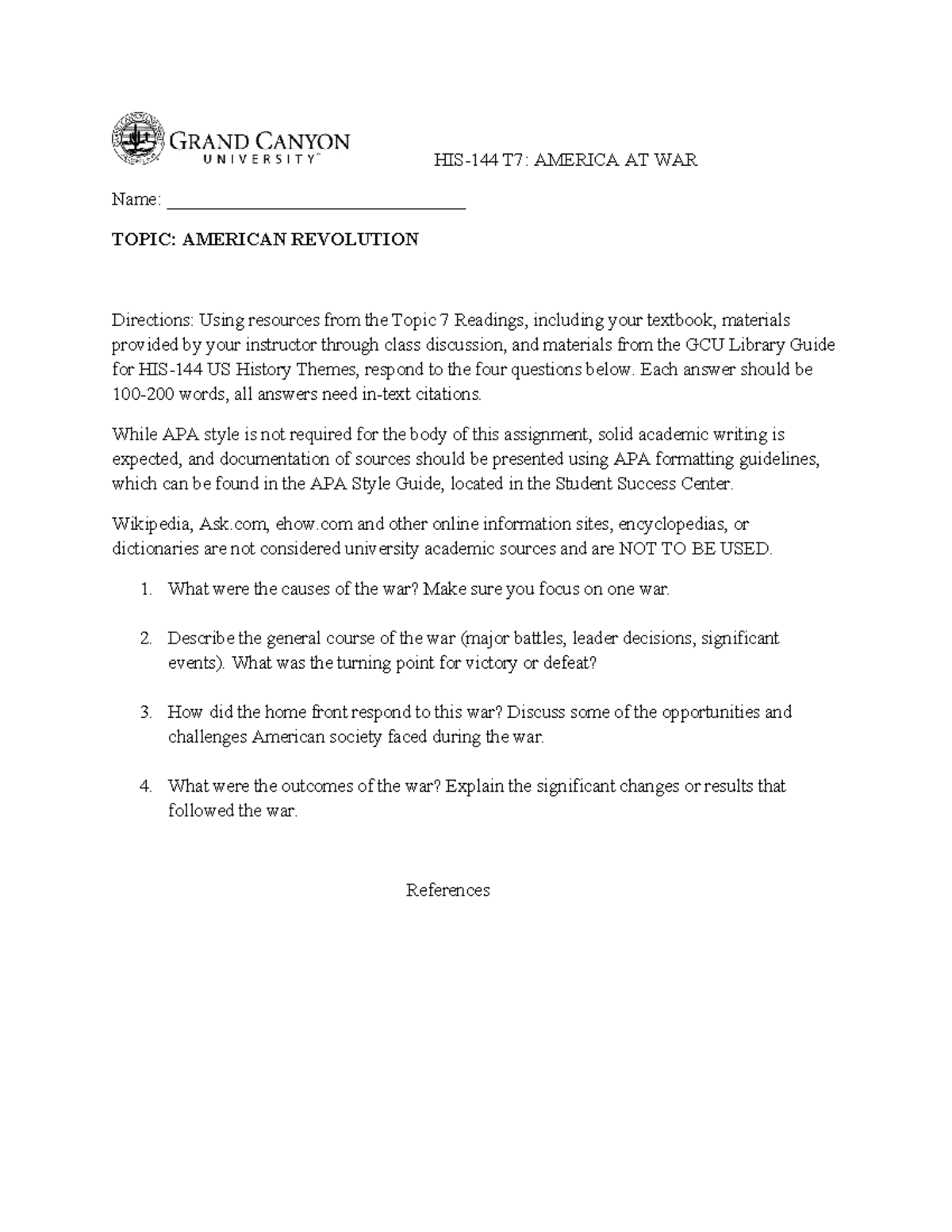 1HIS-144-RS-America at War Worksheet - HIS-144 T7: AMERICA AT WAR Name ...