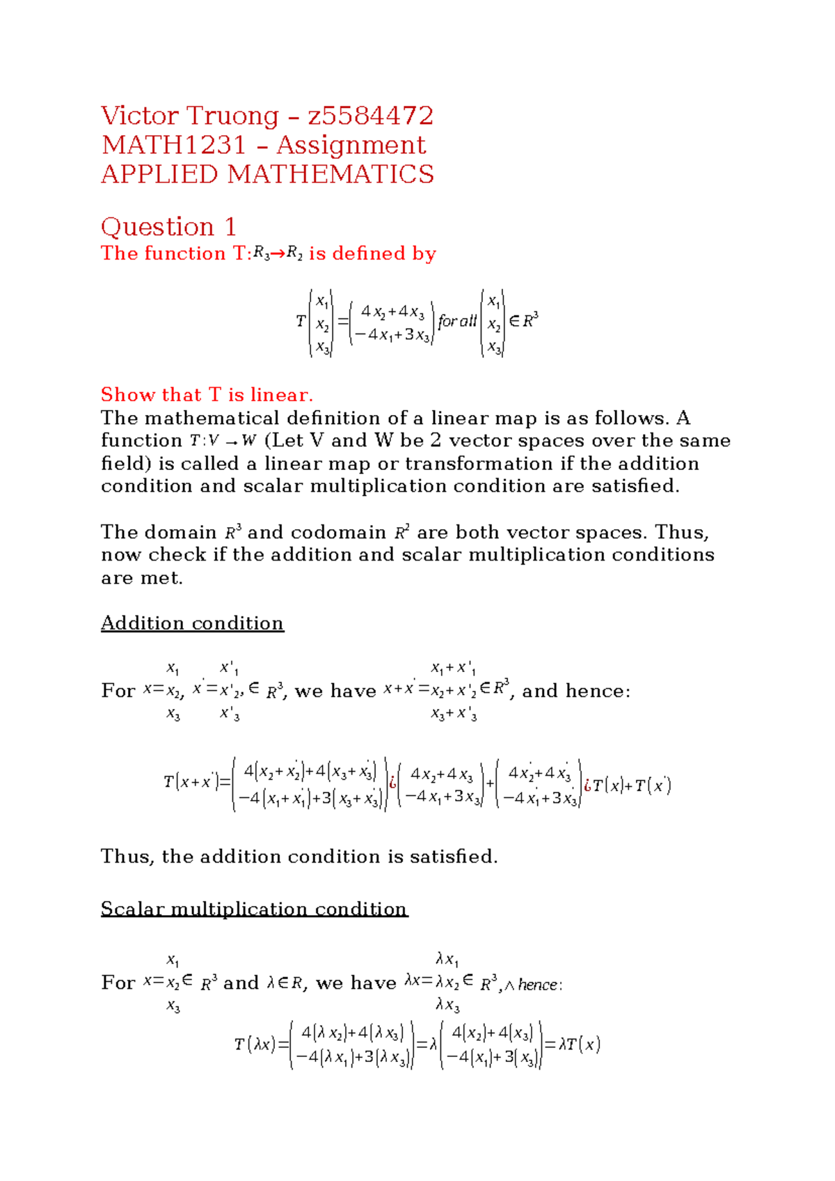 MATH1231 Assignment 2024 applied math - Victor Truong – z MATH1231 – Assignment APPLIED ...
