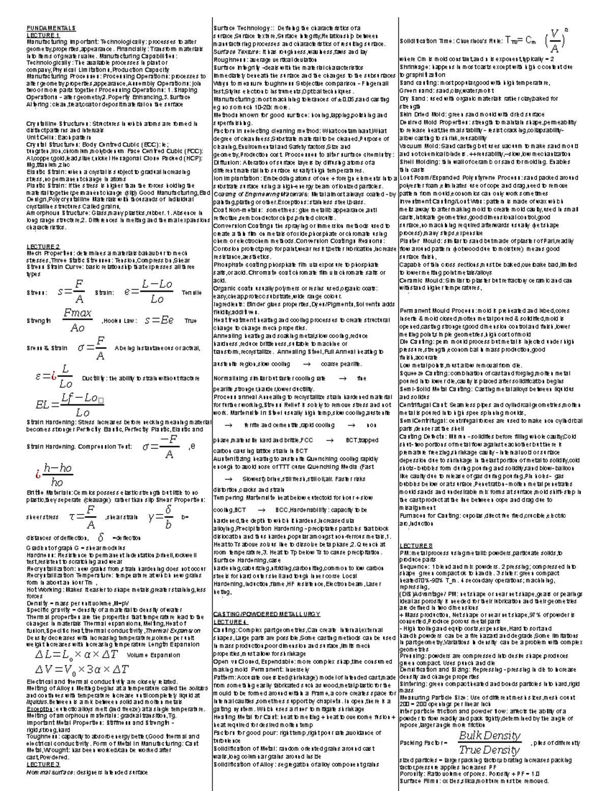 Manufacturing Fundamentals Lecture - Studocu