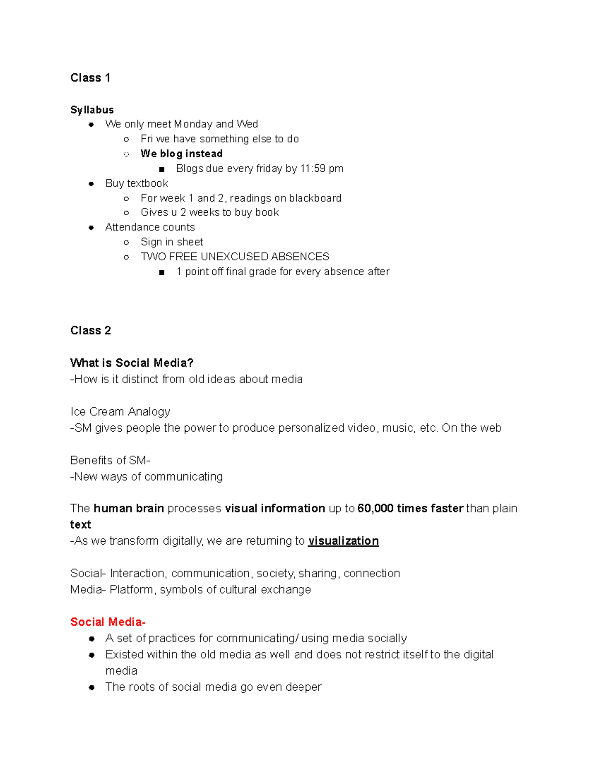 Social Media Intro MDIA 2113 Notes - Class 1 Syllabus We only meet ...