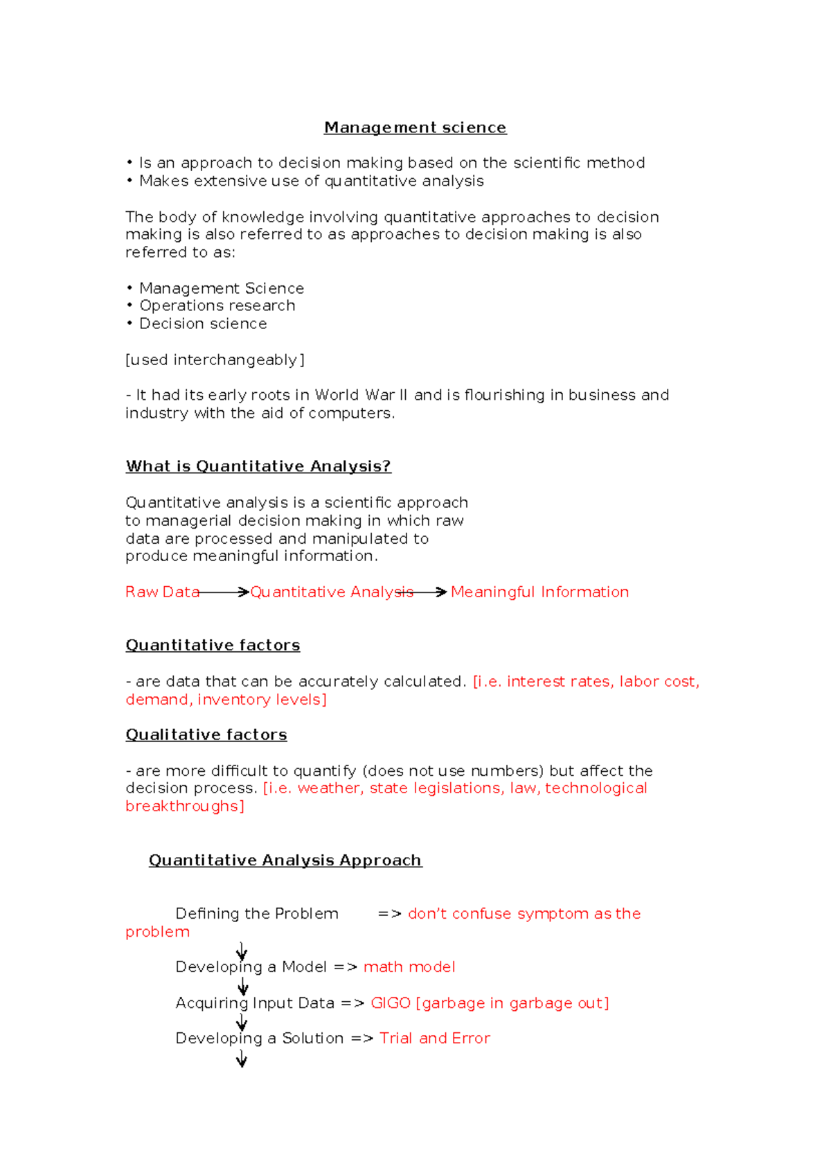 Management science - mansci - Management science Is an approach to ...