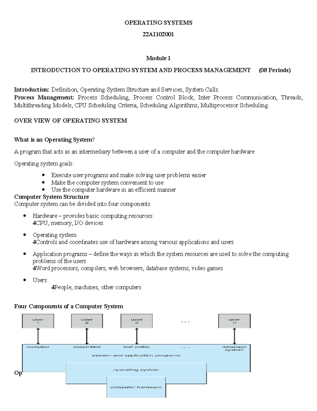 OS Module 1 - os notes - OPERATING SYSTEMS 22AI Module 1 INTRODUCTION ...