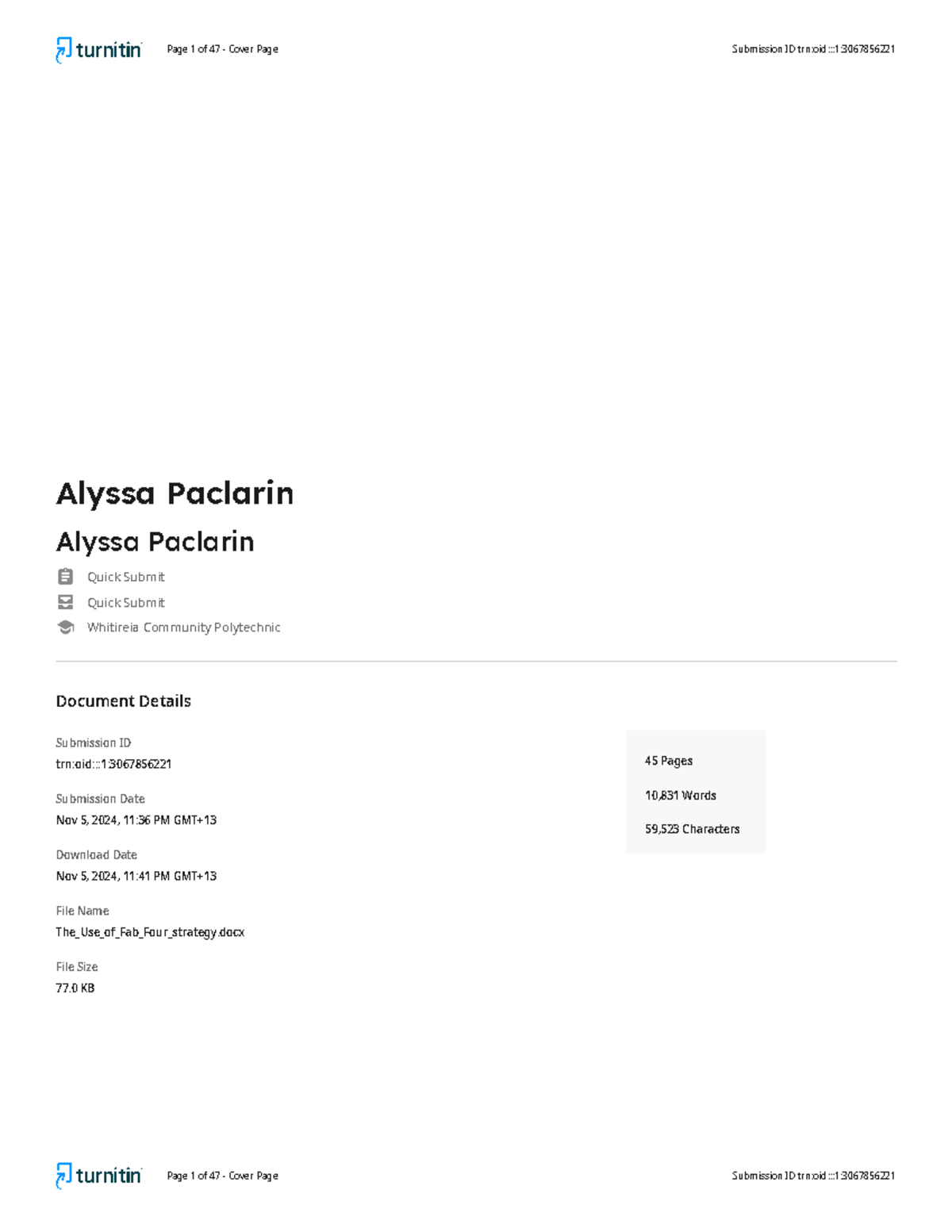 AI Alyssa-Paclarin - For education purpose - Whitireia Community Polytechnic Quick Submit Quick ...