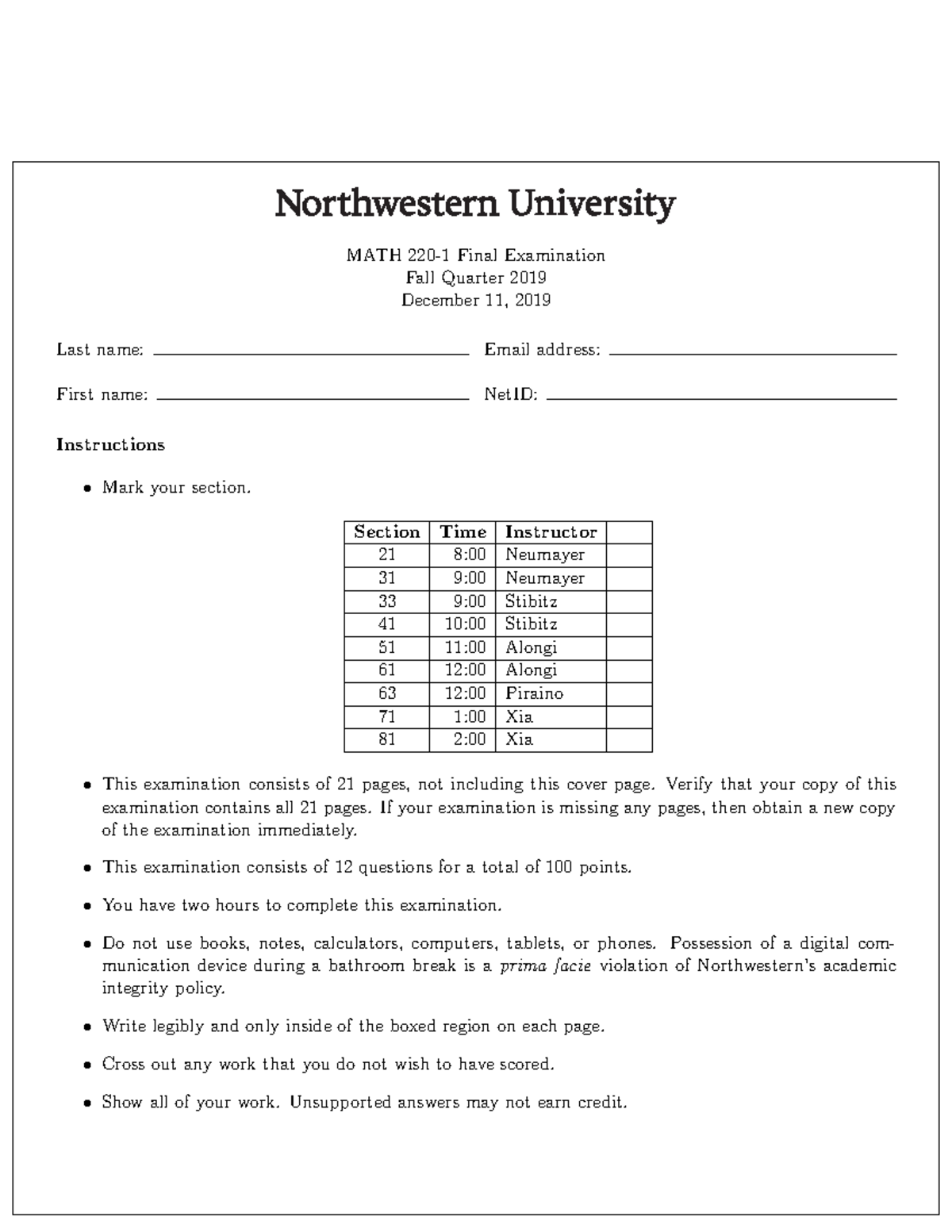 MATH Final Examination Fall Quarter 2019 - Studocu