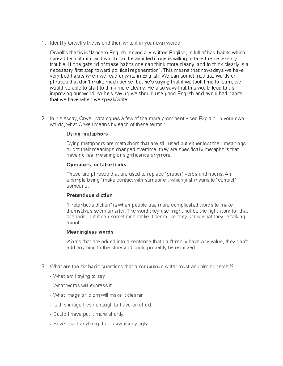 Unit3Assignment3a2 - Identify Orwell's thesis and then write it in your ...