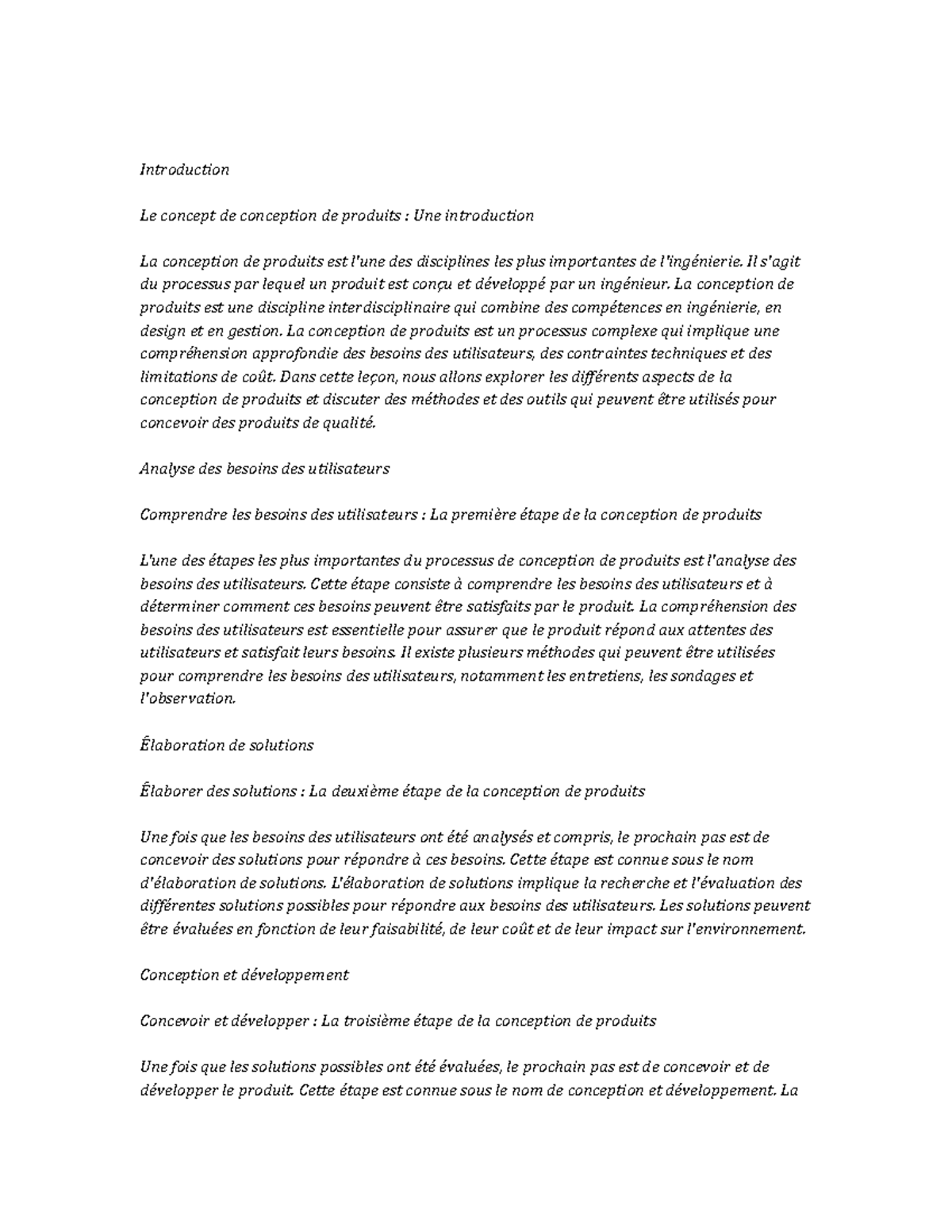 Conception de produits Notes de cours - Introduction Le concept de ...