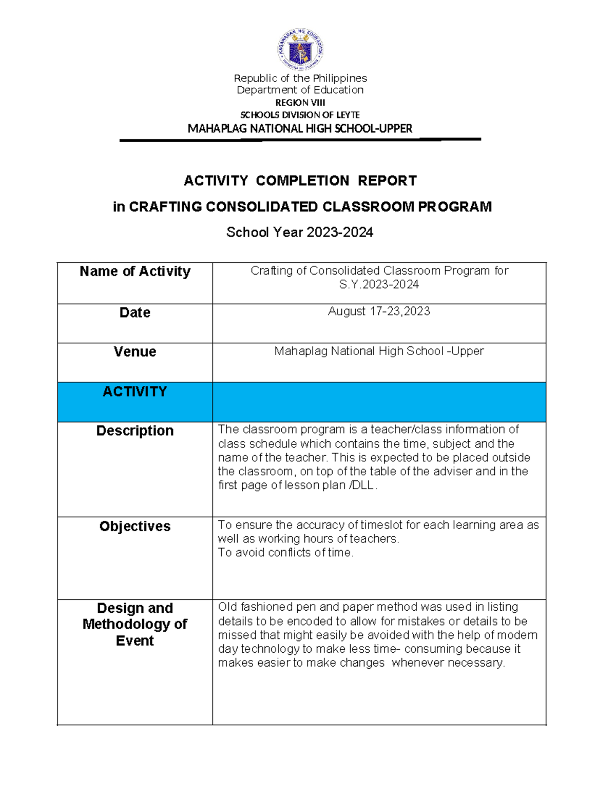 ACR-sked - ACR-Sched - Republic of the Philippines Department of ...