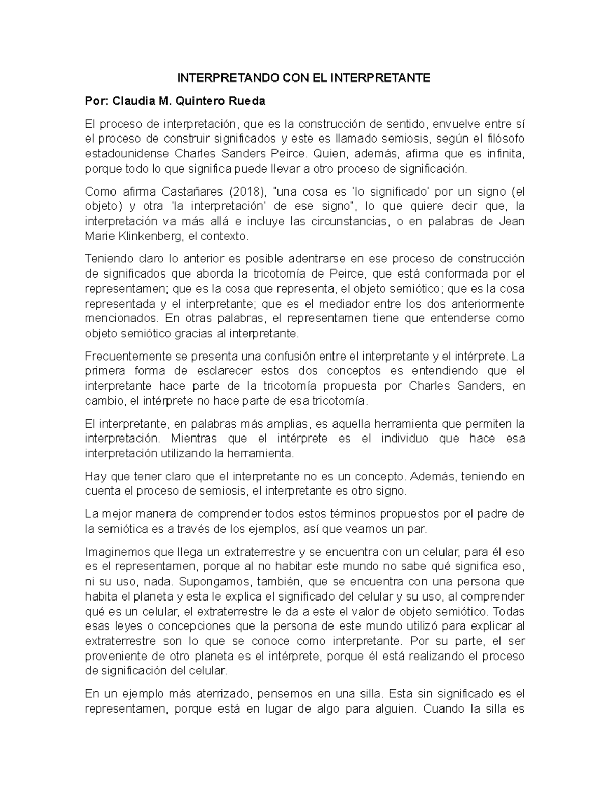 Interpretando con el interpretante - INTERPRETANDO CON EL INTERPRETANTE ...