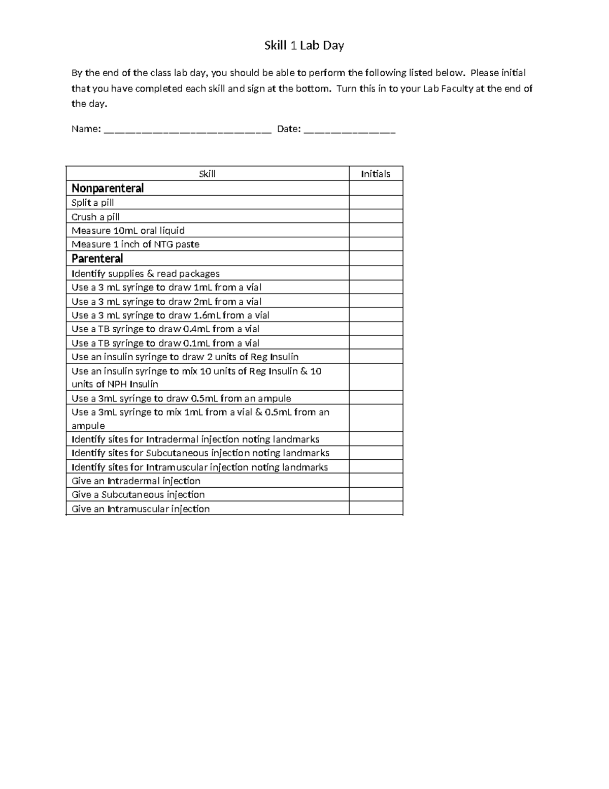 Skill 1 Lab Guide - yes. - Skill 1 Lab Day By the end of the class lab ...
