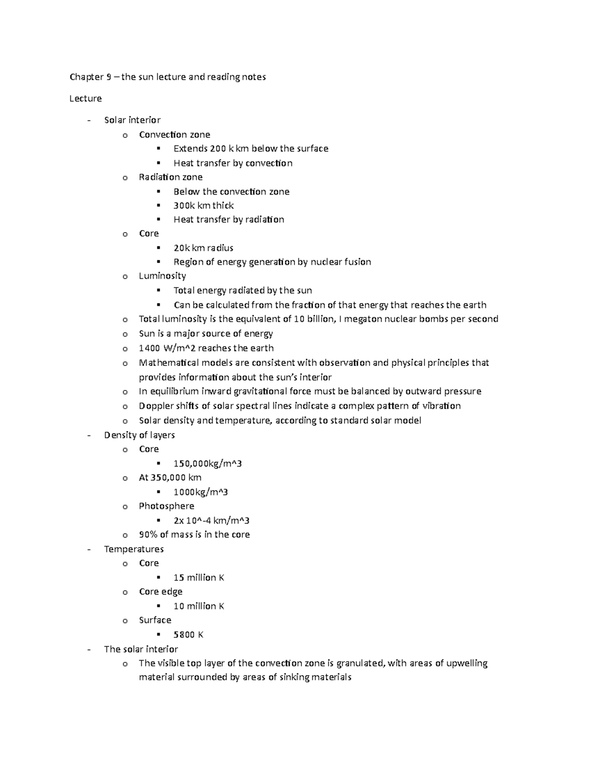 Astronomy Chapter 9 - the sun - Chapter 9 – the sun lecture and reading ...
