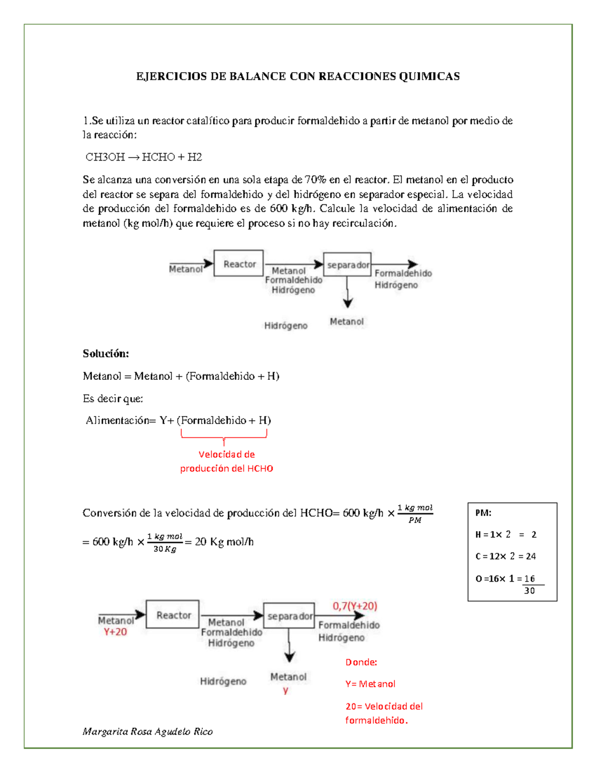Ejercicios DE Balance CON Reacciones Quimicas - EJERCICIOS DE BALANCE ...