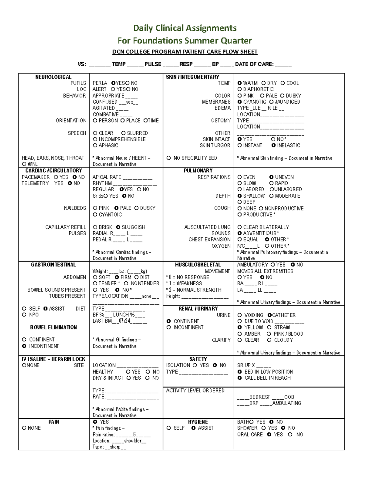 Daily Assignment-Week 4 - Daily Clinical Assignments For Foundations Summer Quarter DCN COLLEGE ...
