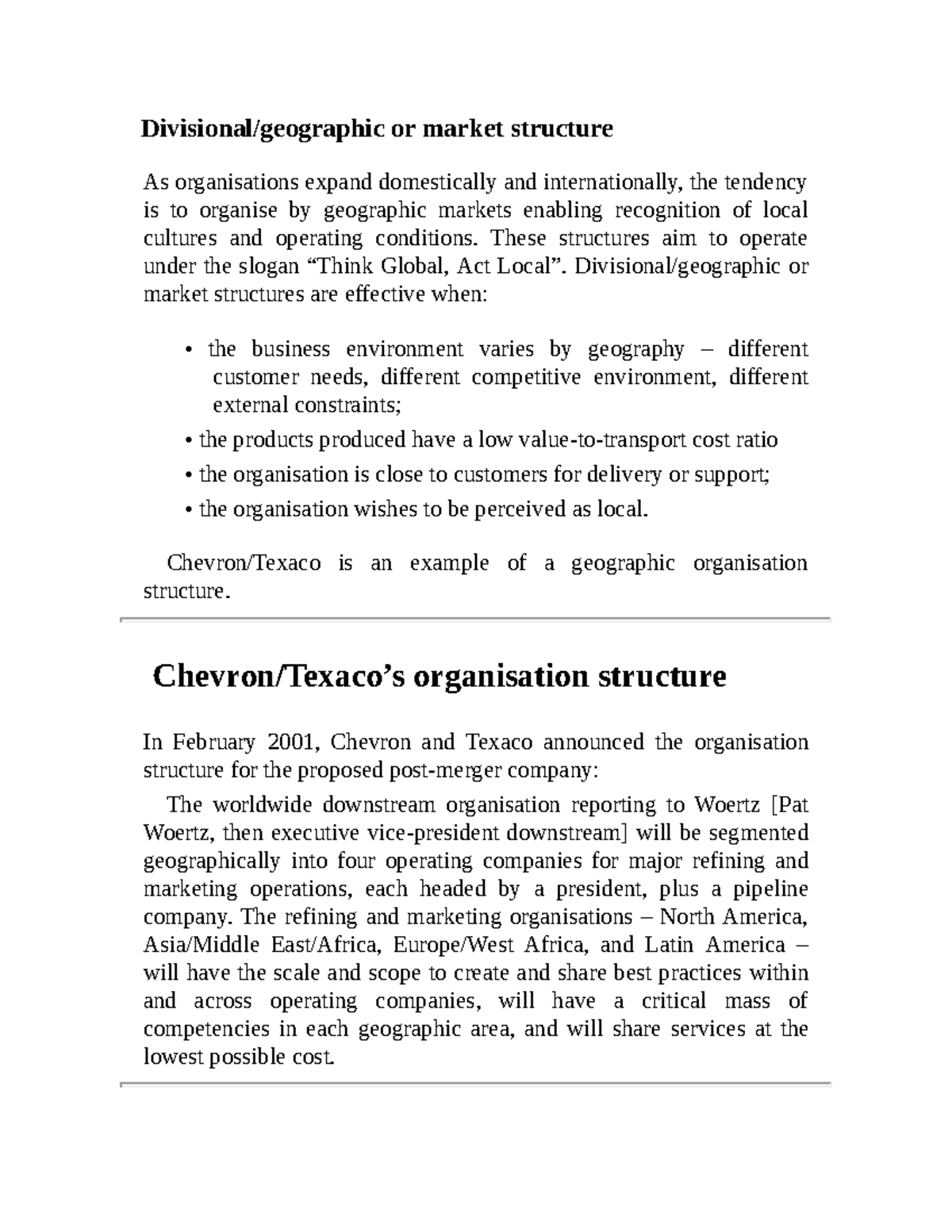 Guide to Organisation Design Chapter (15) - Divisional/geographic or ...