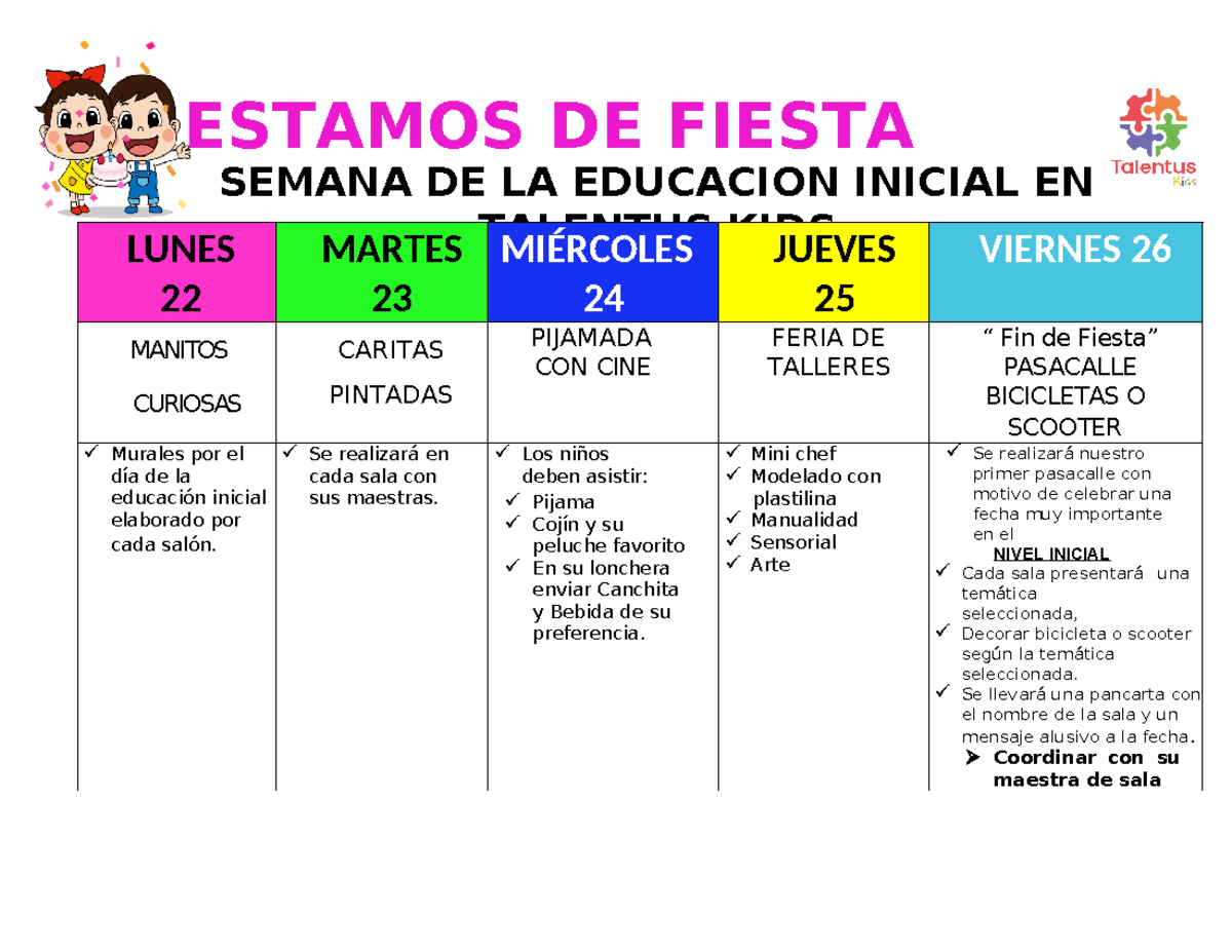 Semana DE Educacion Inicial - LUNES 22 MARTES 23 MIÉRCOLES 24 JUEVES 25 ...