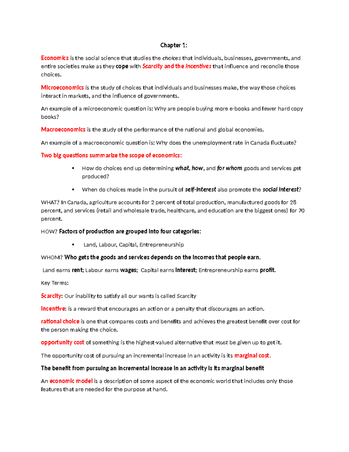 ECON 1032 Notes Chapter 1 - Chapter 1: Economics is the social science ...