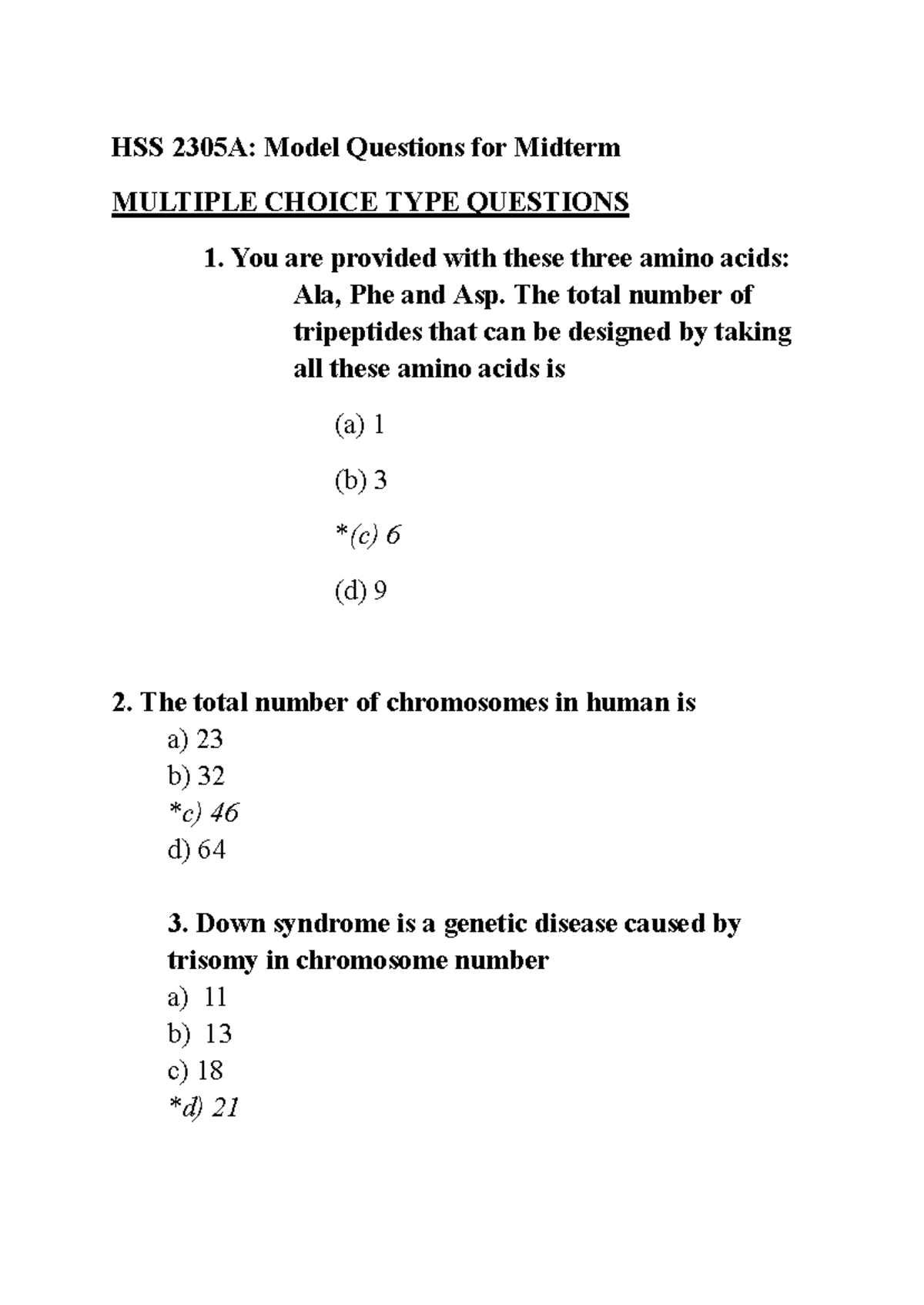 HSS 2305A Model Questions for Midterm - HSS 2305A: Model Questions for Midterm MULTIPLE CHOICE ...