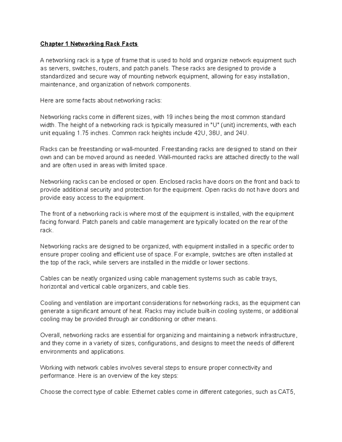 Chapter 1 Networking Rack Facts - Chapter 1 Networking Rack Facts A ...