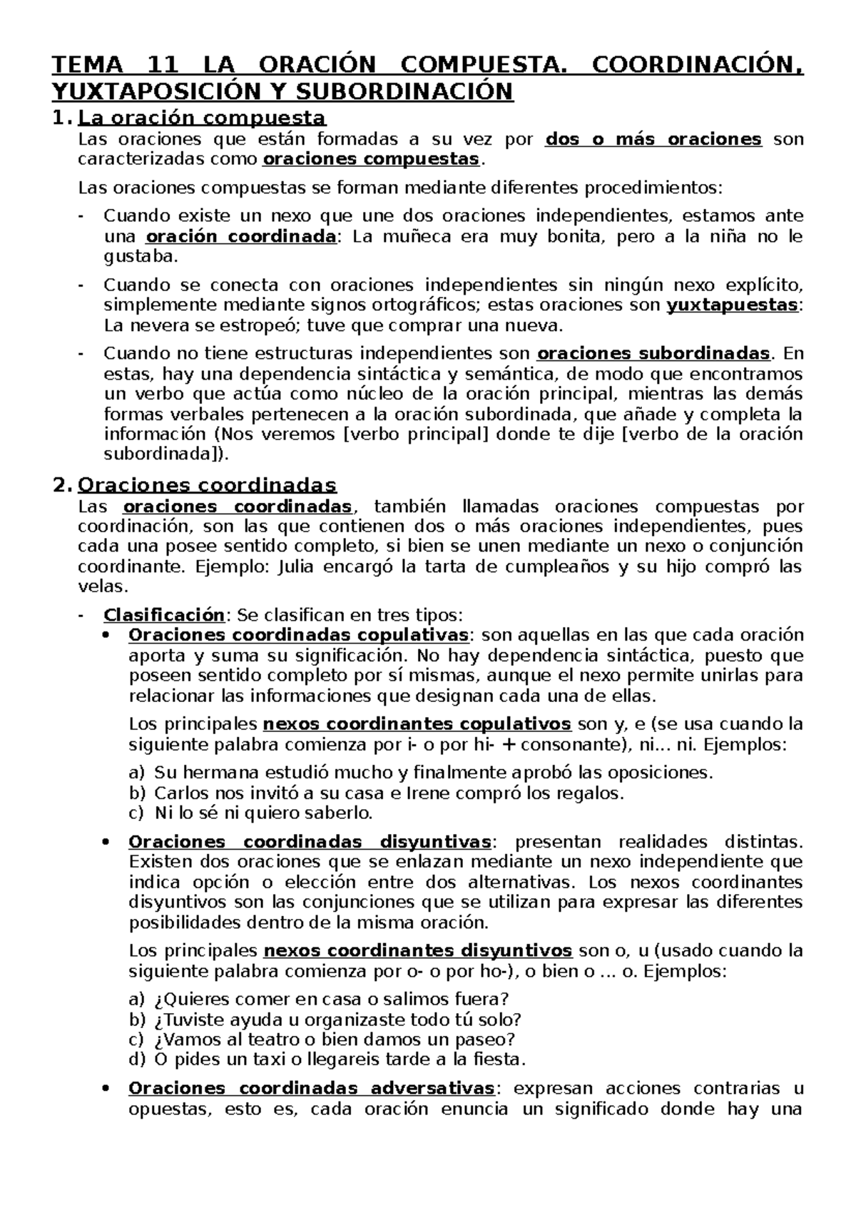 TEMA 11 LA Oración Compuesta - TEMA 11 LA ORACIÓN COMPUESTA ...