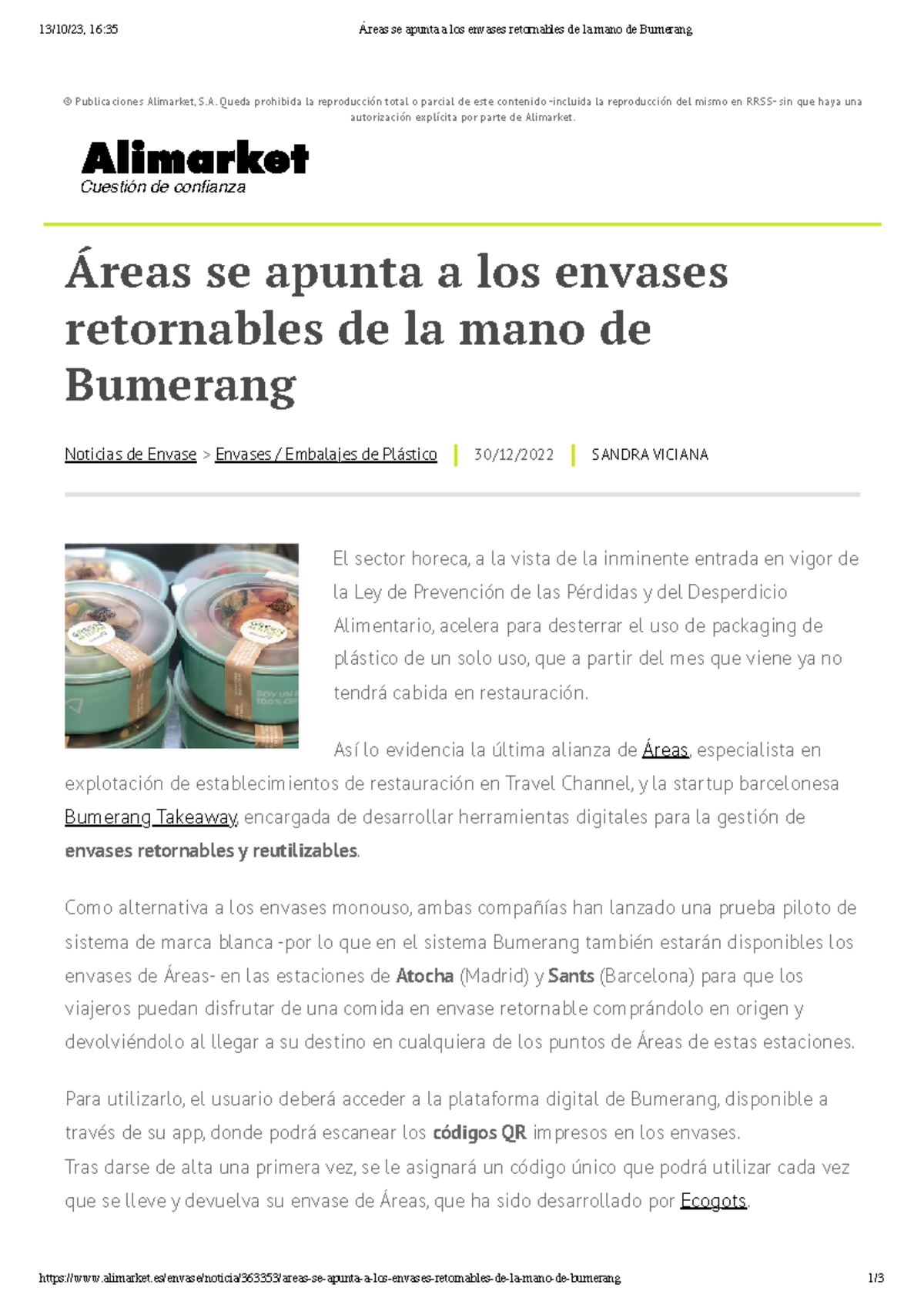 Áreas se apunta a los envases retornables de la mano de Bumerang - 13 ...