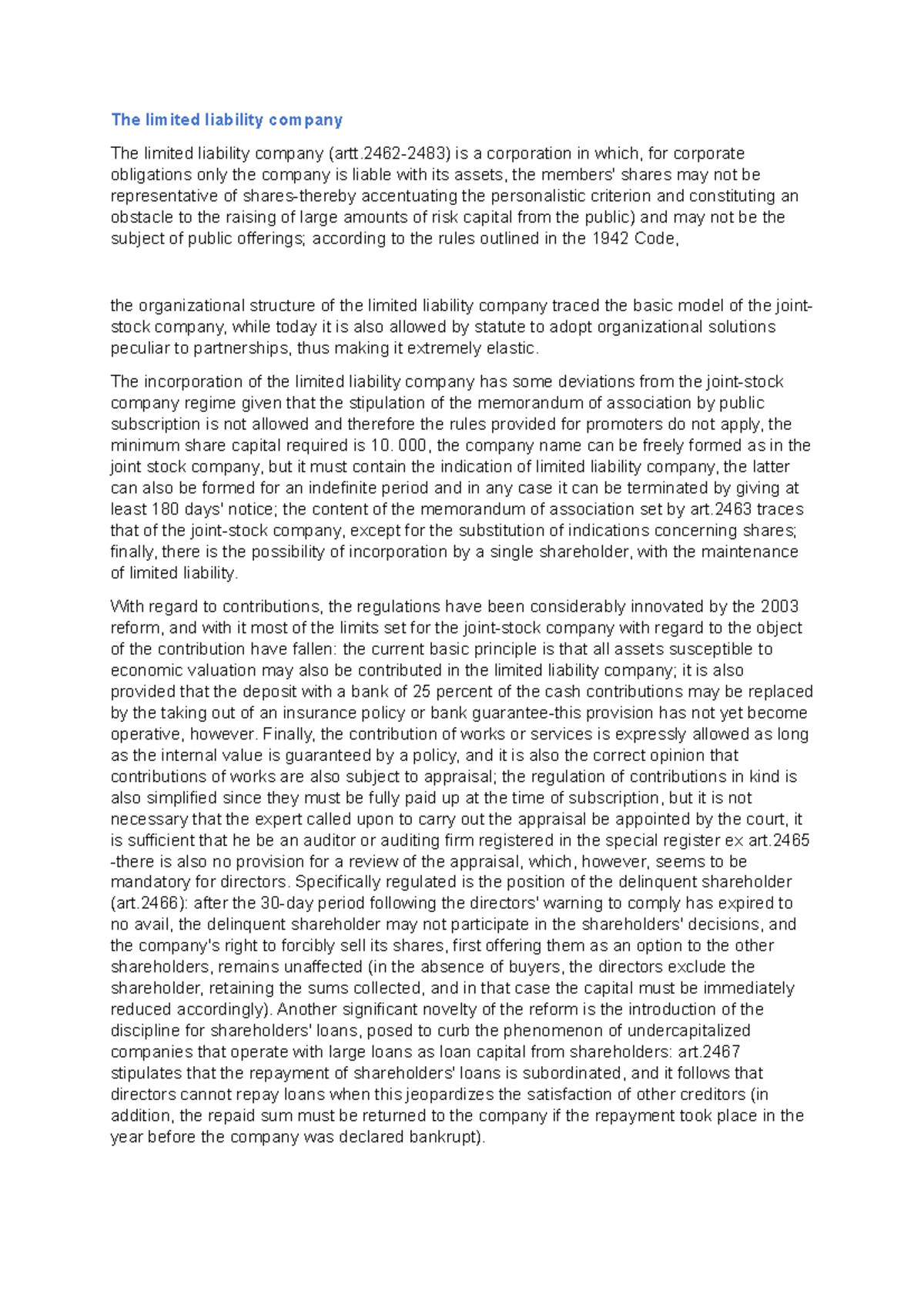 The limited liability company 9 - The incorporation of the limited ...