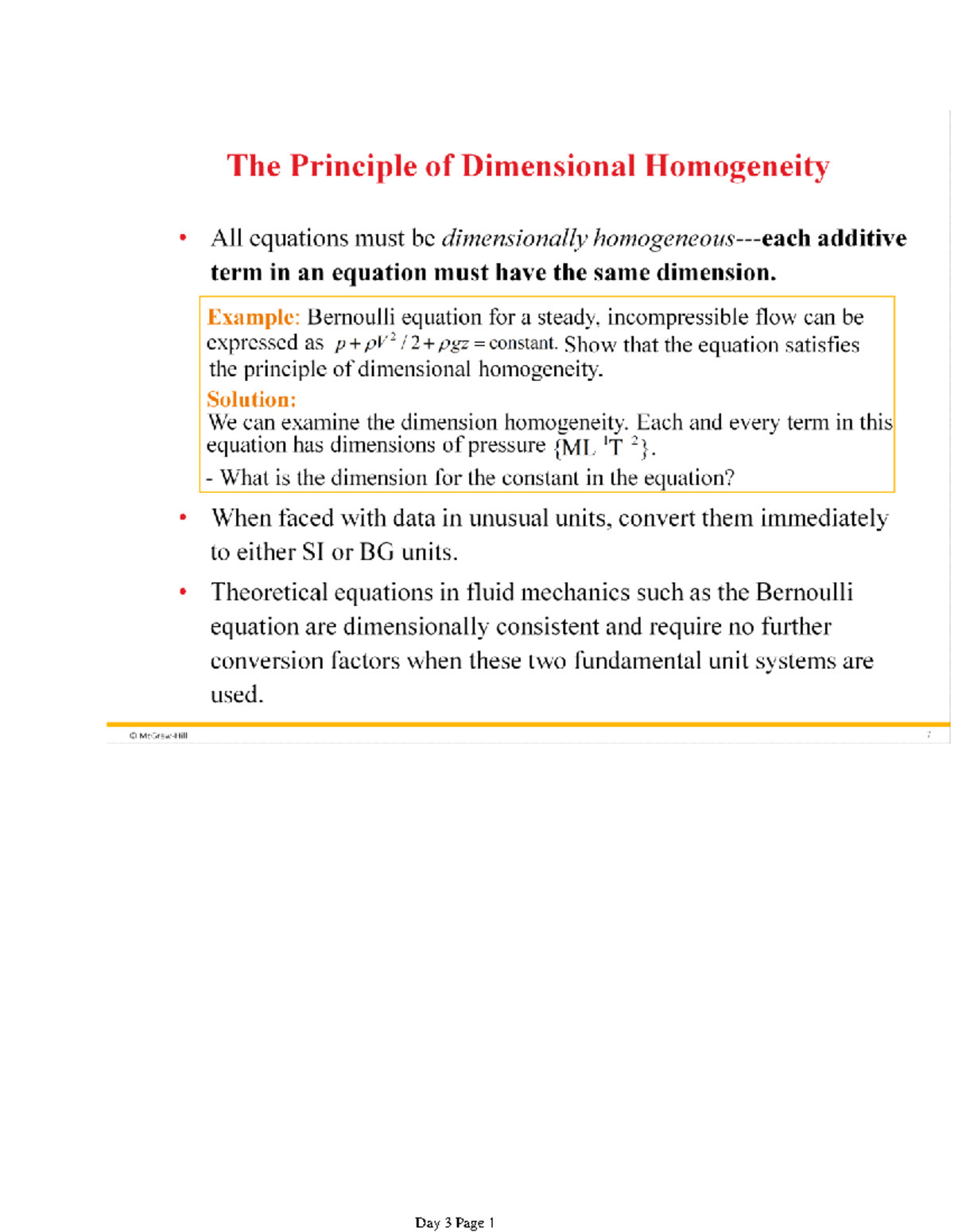 Day 3 - The Principle of Dimensional Homogeneity - MCE 354 - Formation ...
