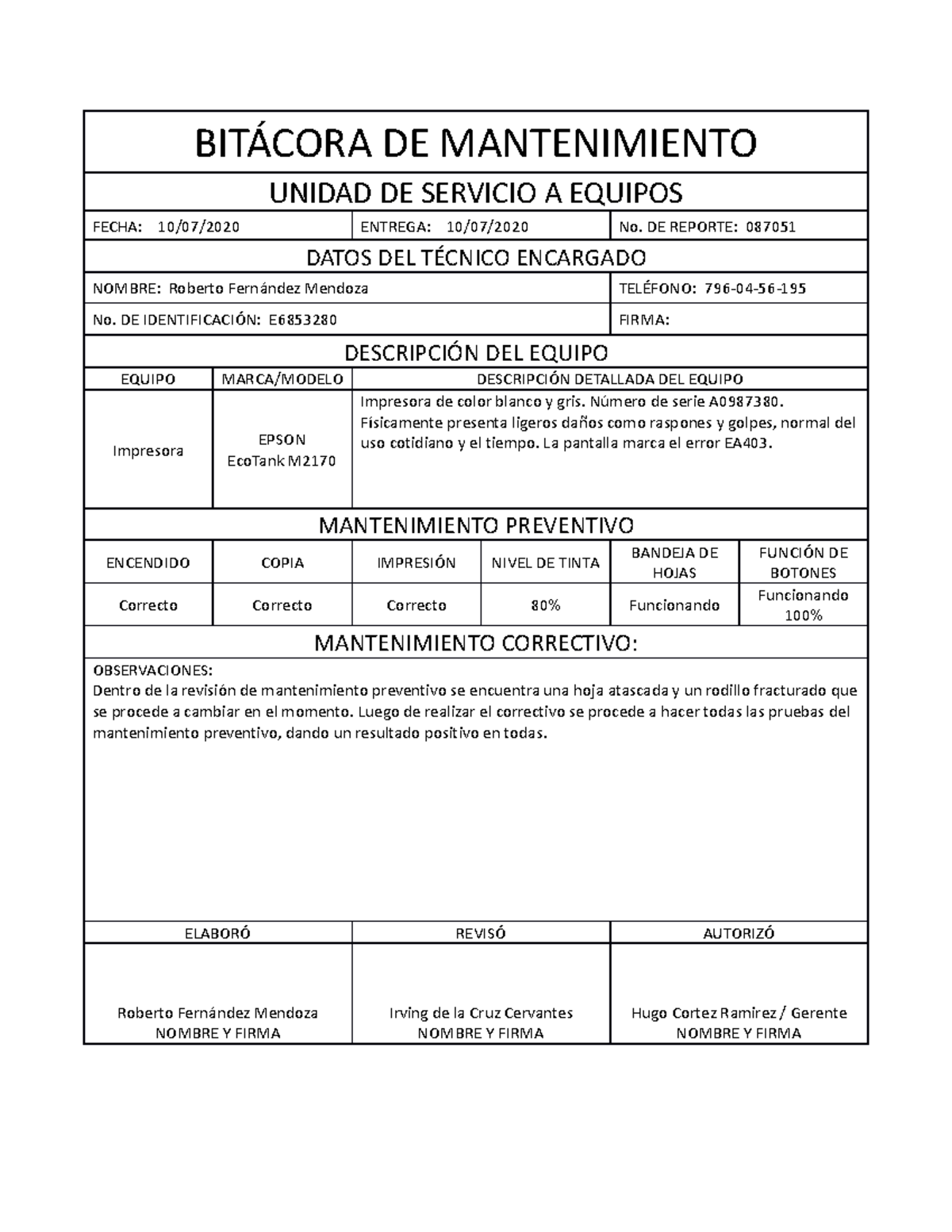 Ejemplo-DE- Bitácora-DE- Mantenimiento - BITÁCORA DE MANTENIMIENTO ...