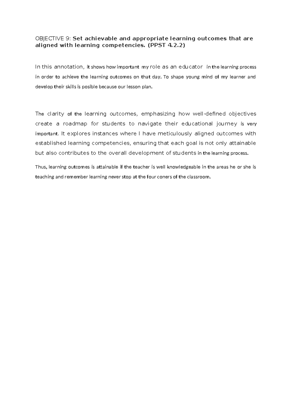 Objective 9 - Annotations - OBJECTIVE 9: Set achievable and appropriate learning outcomes that ...